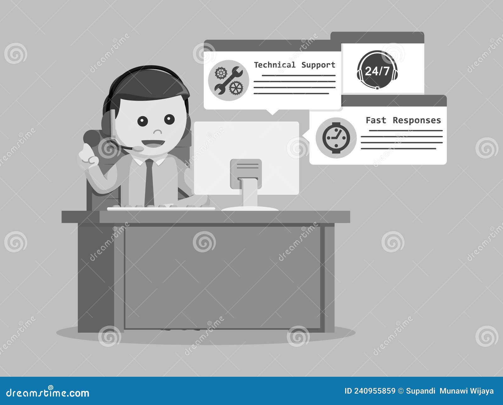 Customer Service Character Profession Design Vector Black and White ...