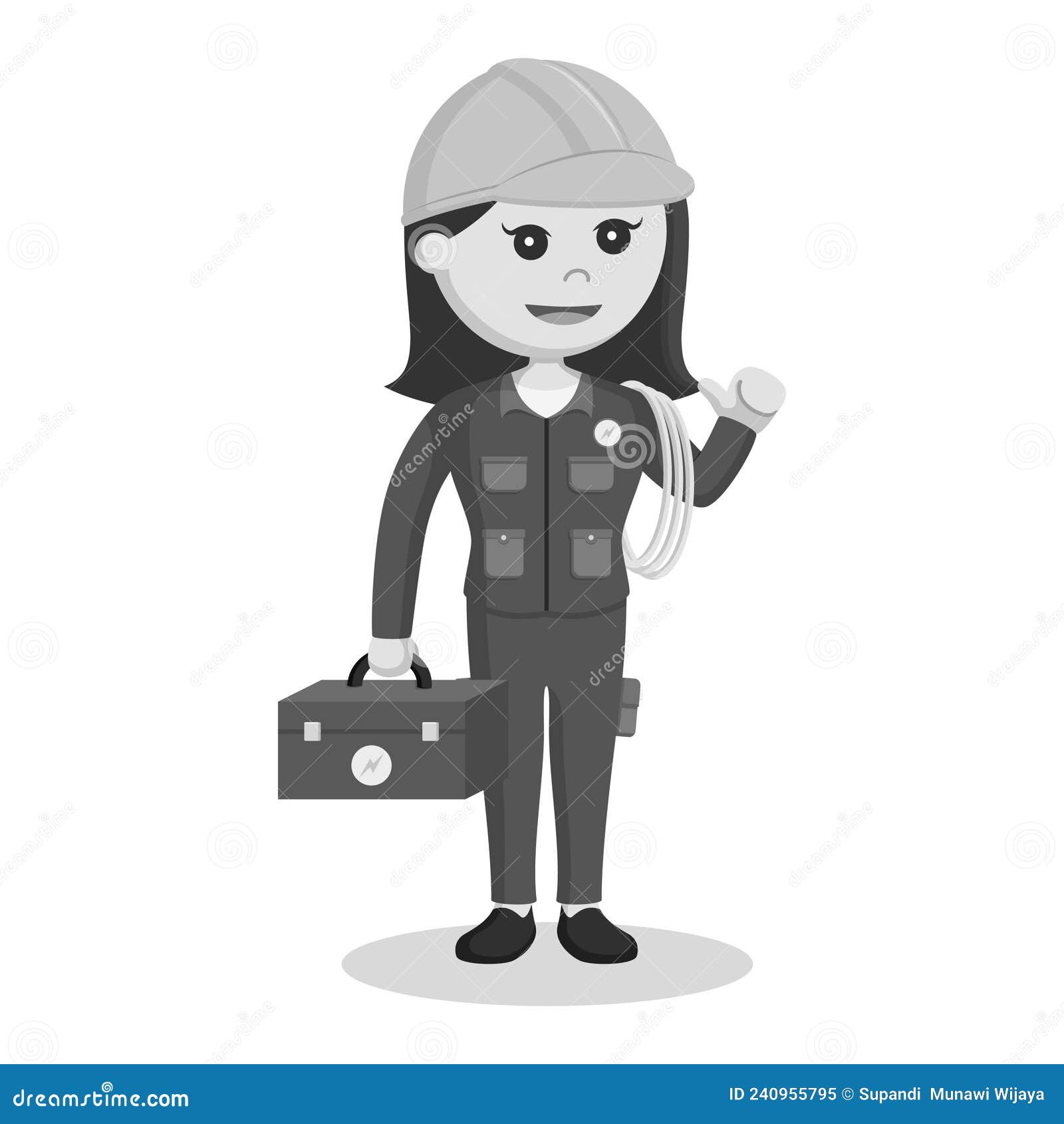 Electric Technician Character Profession Design Vector Black and White ...