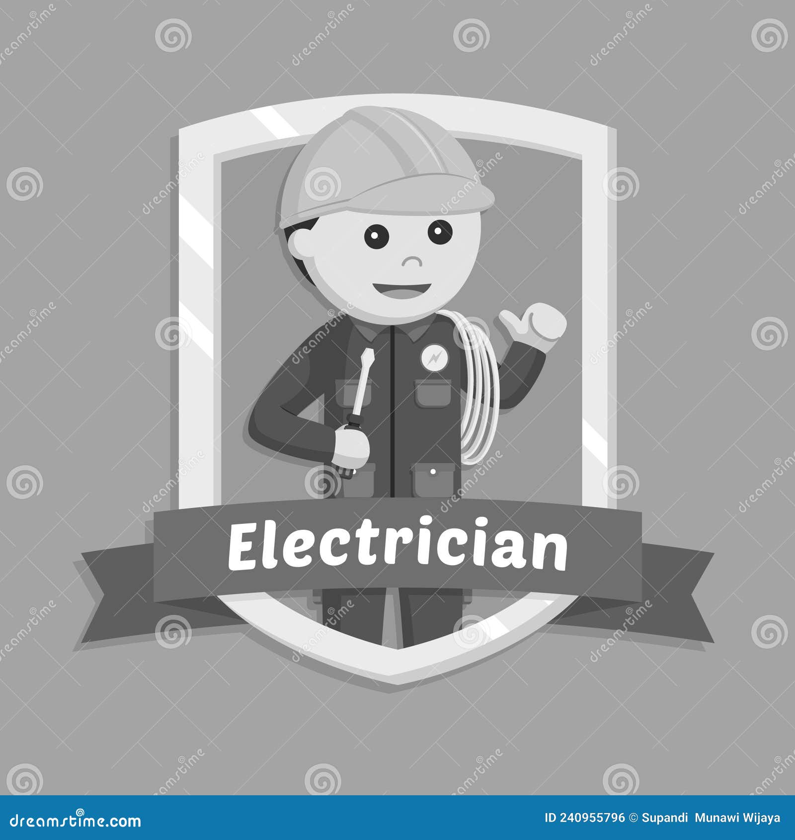 Electric Technician Character Profession Design Vector Black and White ...