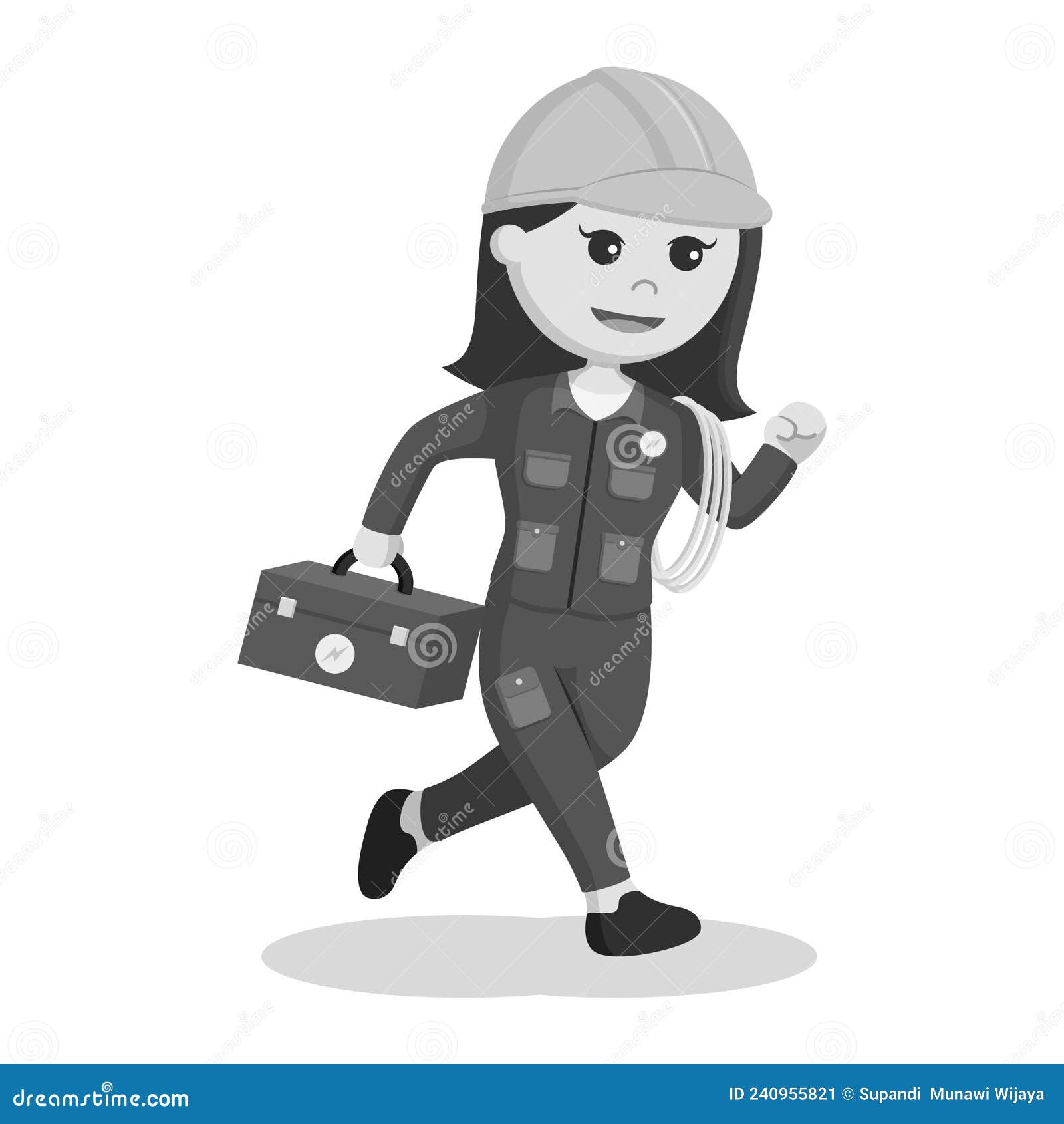 Electric Technician Character Profession Design Vector Black and White ...