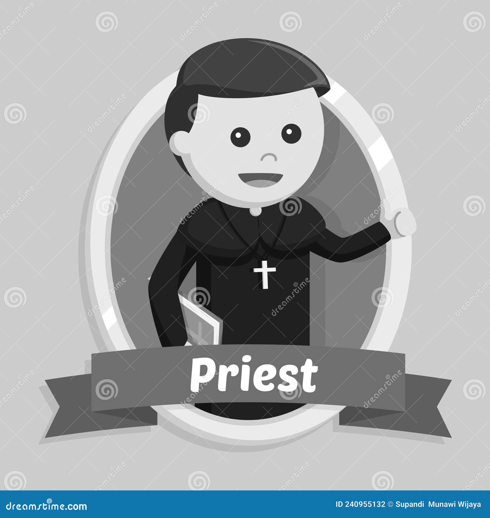 Priest Character Profession Design Vector Black and White Stock Vector ...