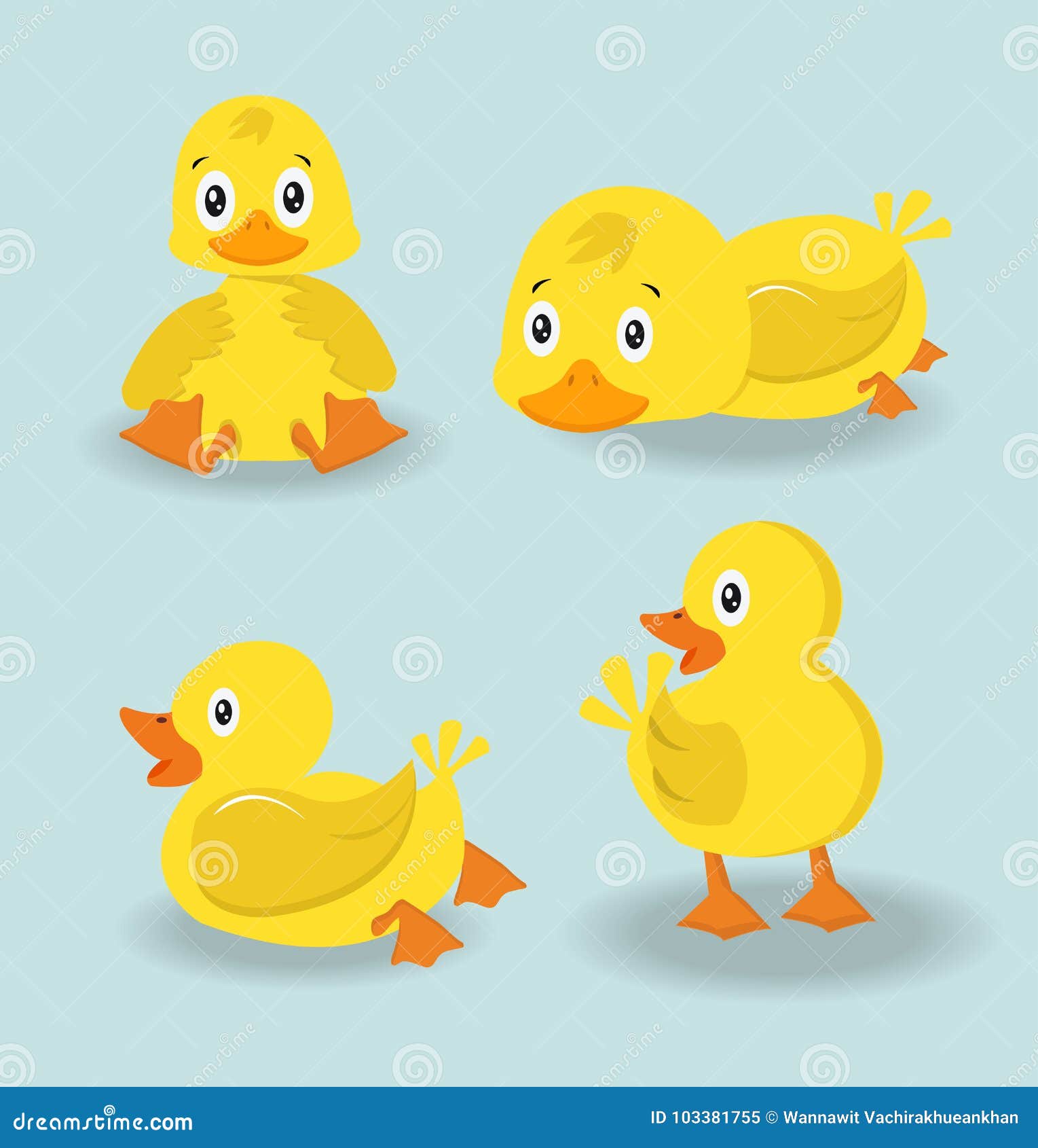 Cute Character Yellow Duck Set Stock Vector - Illustration of bubble ...