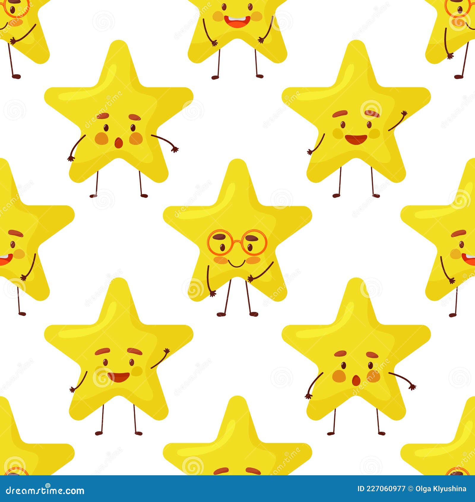 Cute Characters of Little Stars with Faces. Seamless Pattern Stock ...