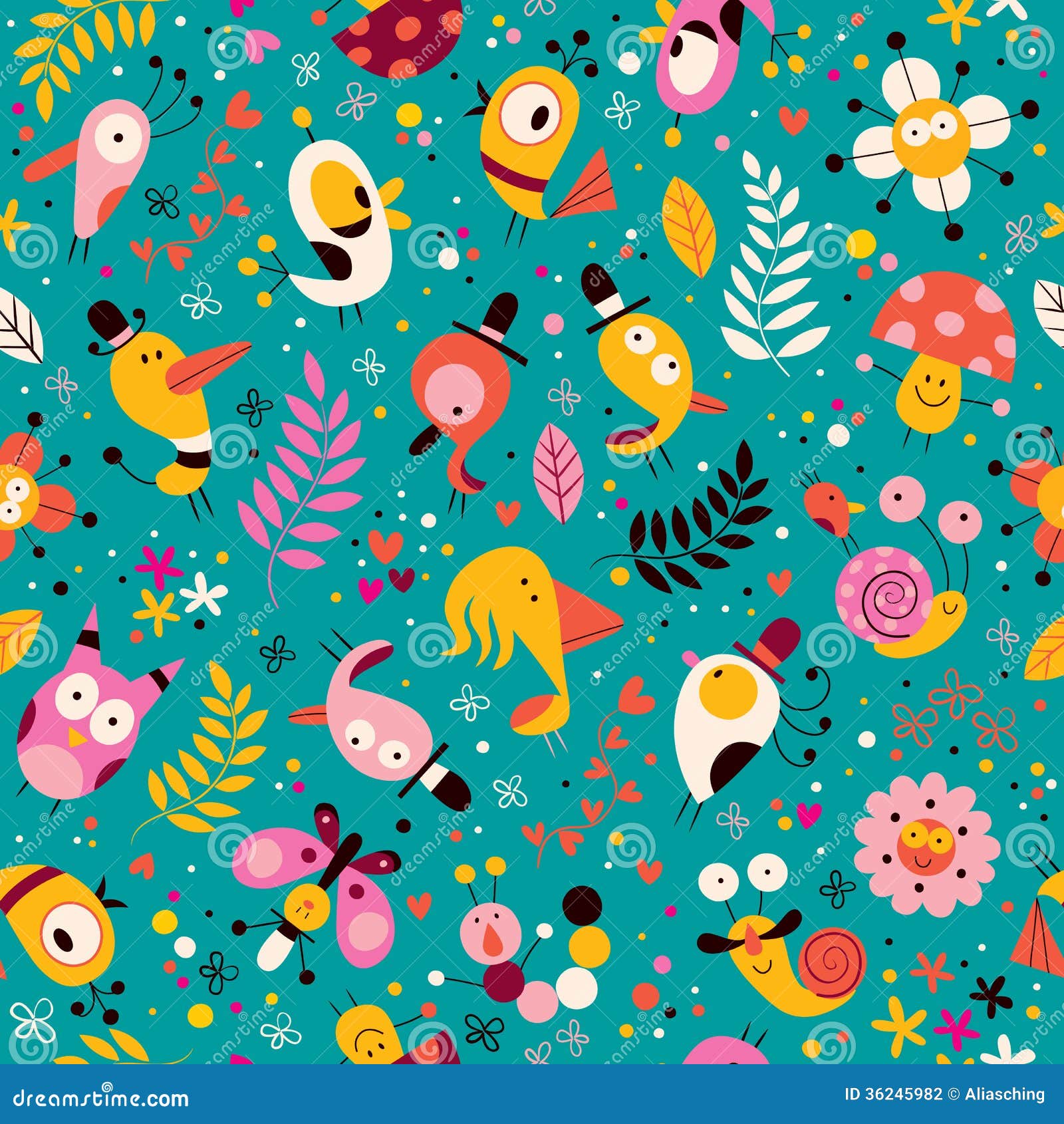 Cute Characters Nature Pattern Stock Vector - Illustration of animals ...