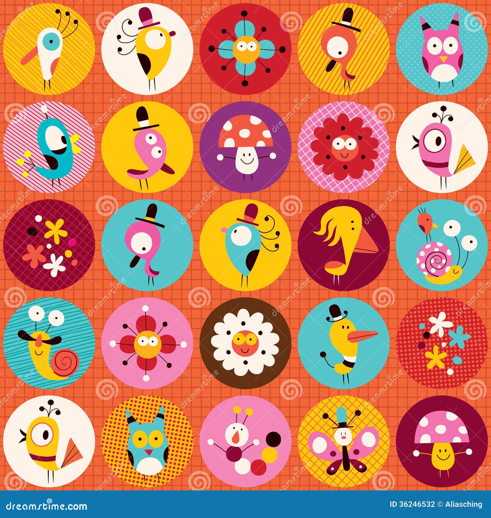 Cute Characters Nature Pattern Stock Vector - Illustration of badges ...