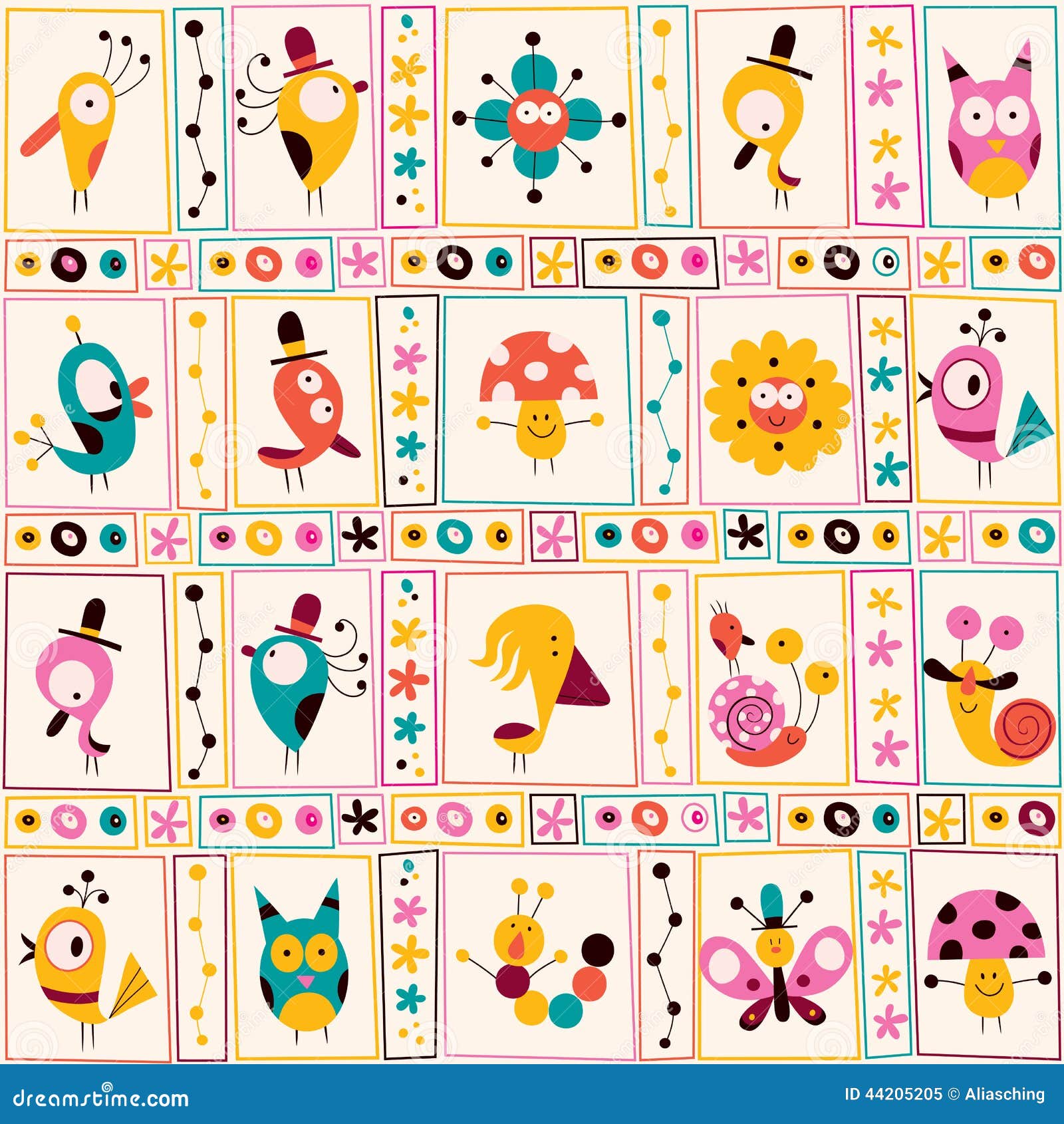 Cute Characters Nature Pattern Stock Vector - Illustration of ornate ...