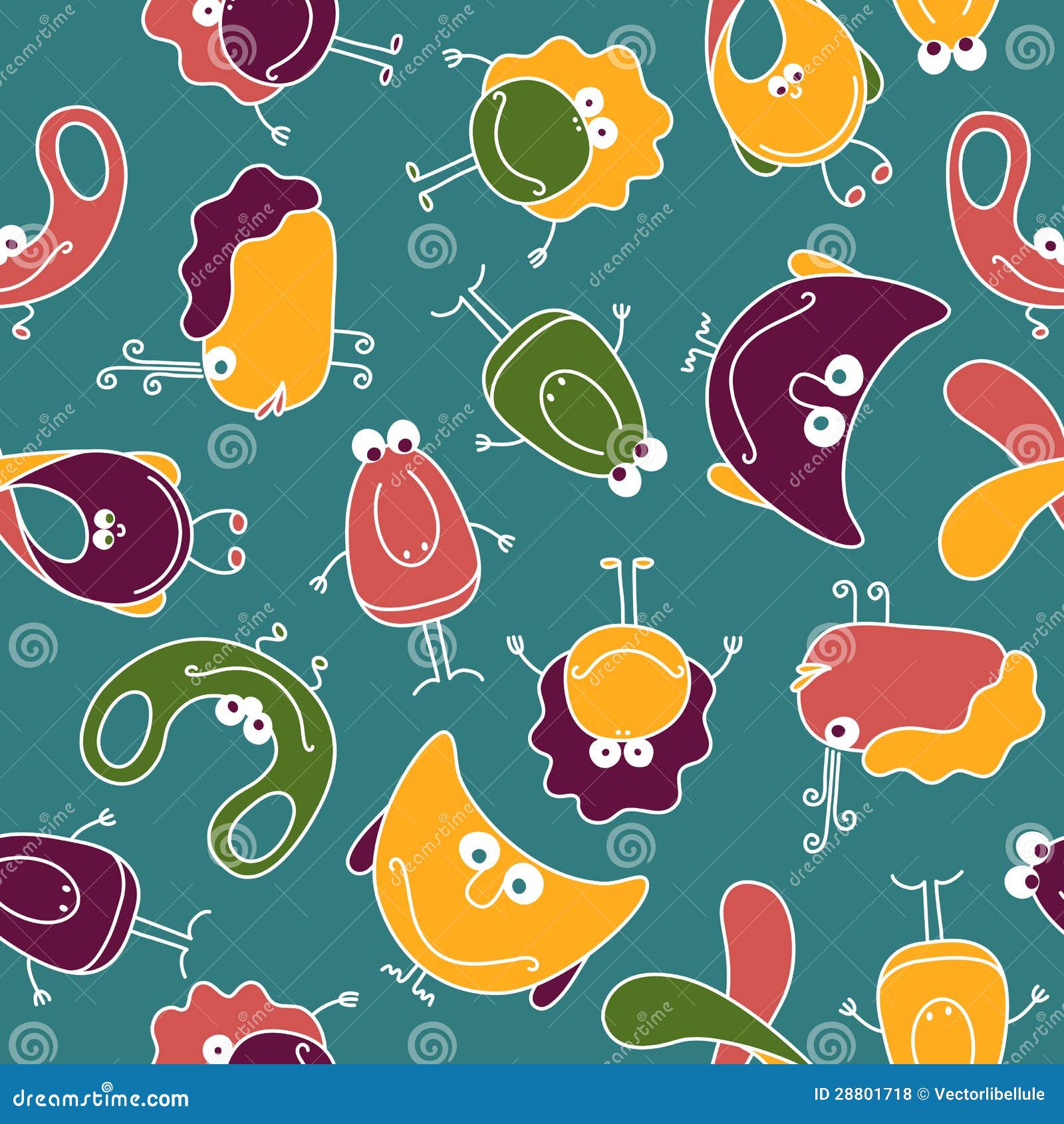 Cute Characters Seamless Pattern Stock Vector - Illustration of cartoon ...