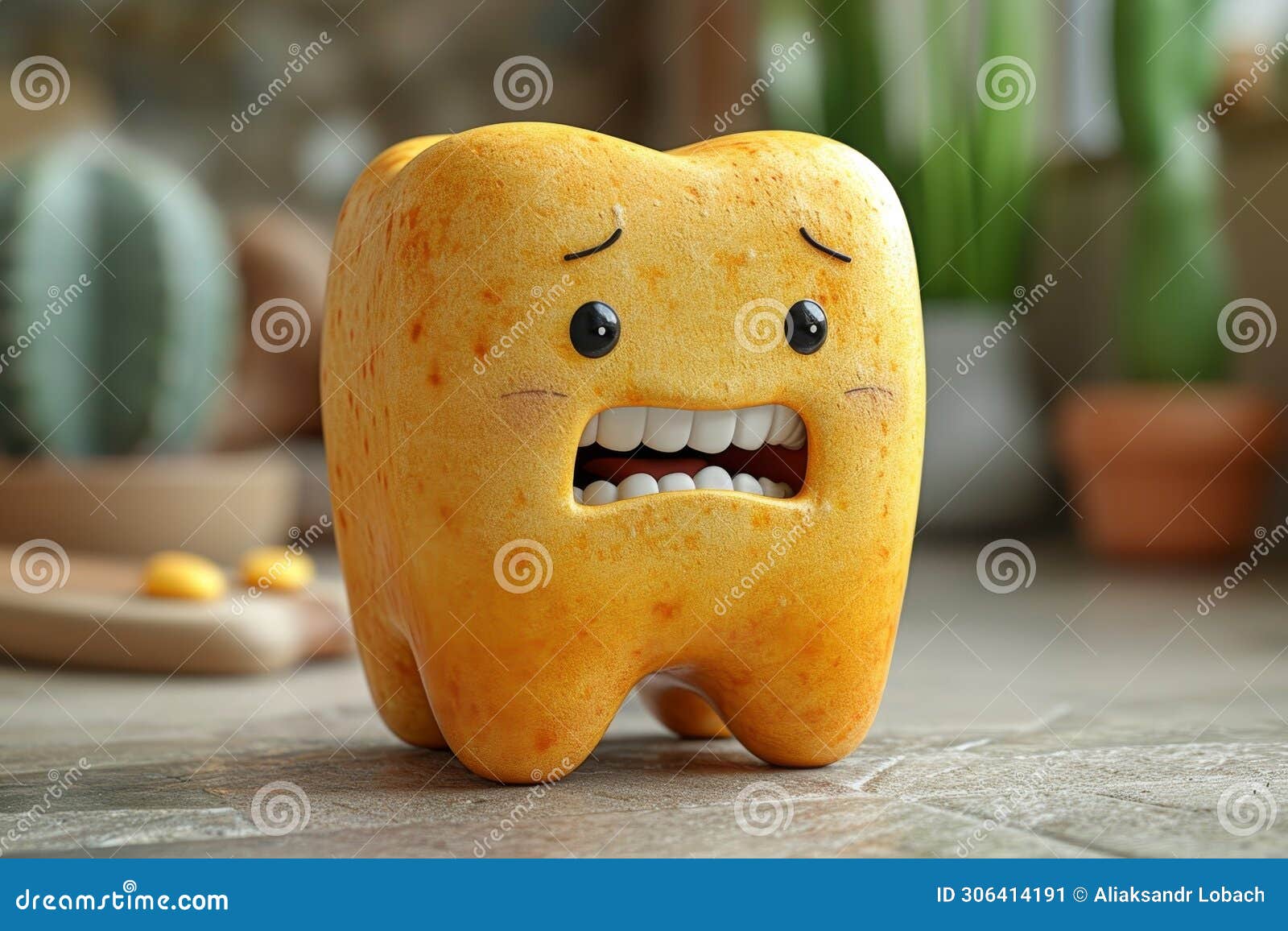 A Cute and Charming Sad Tooth Character. a Grim Expression on His Face ...