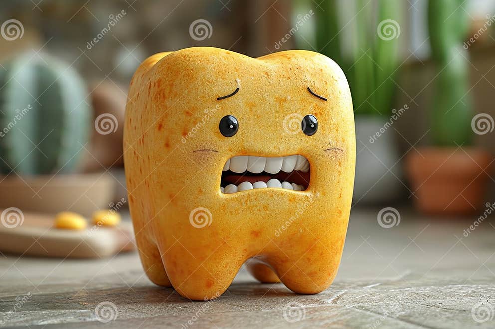 A Cute and Charming Sad Tooth Character. a Grim Expression on His Face ...