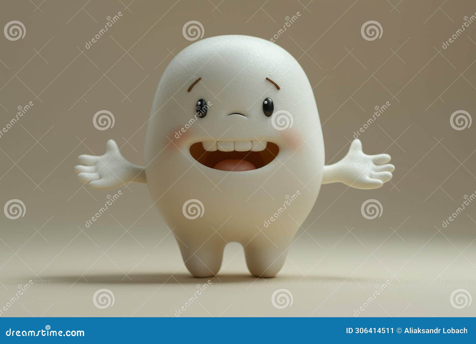 A Cute and Charming Sad Tooth Character. a Grim Expression on His Face ...