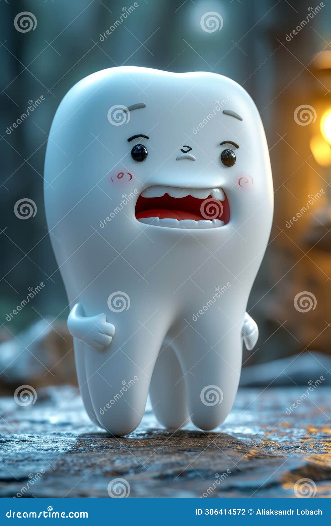 A Cute and Charming Sad Tooth Character. a Grim Expression on His Face ...