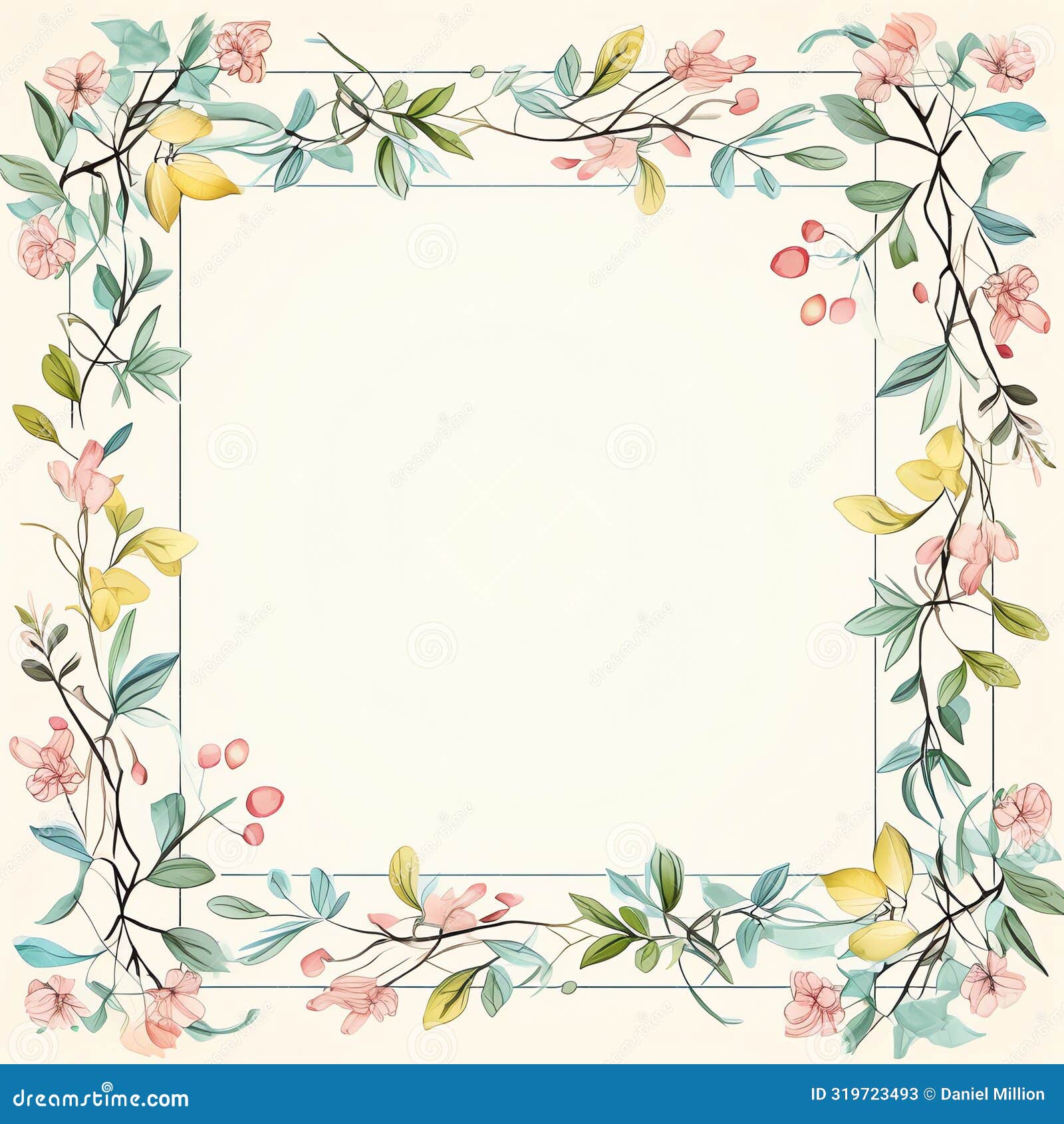 Cute Charming Vines Floral Frame Watercolor Stock Illustration ...