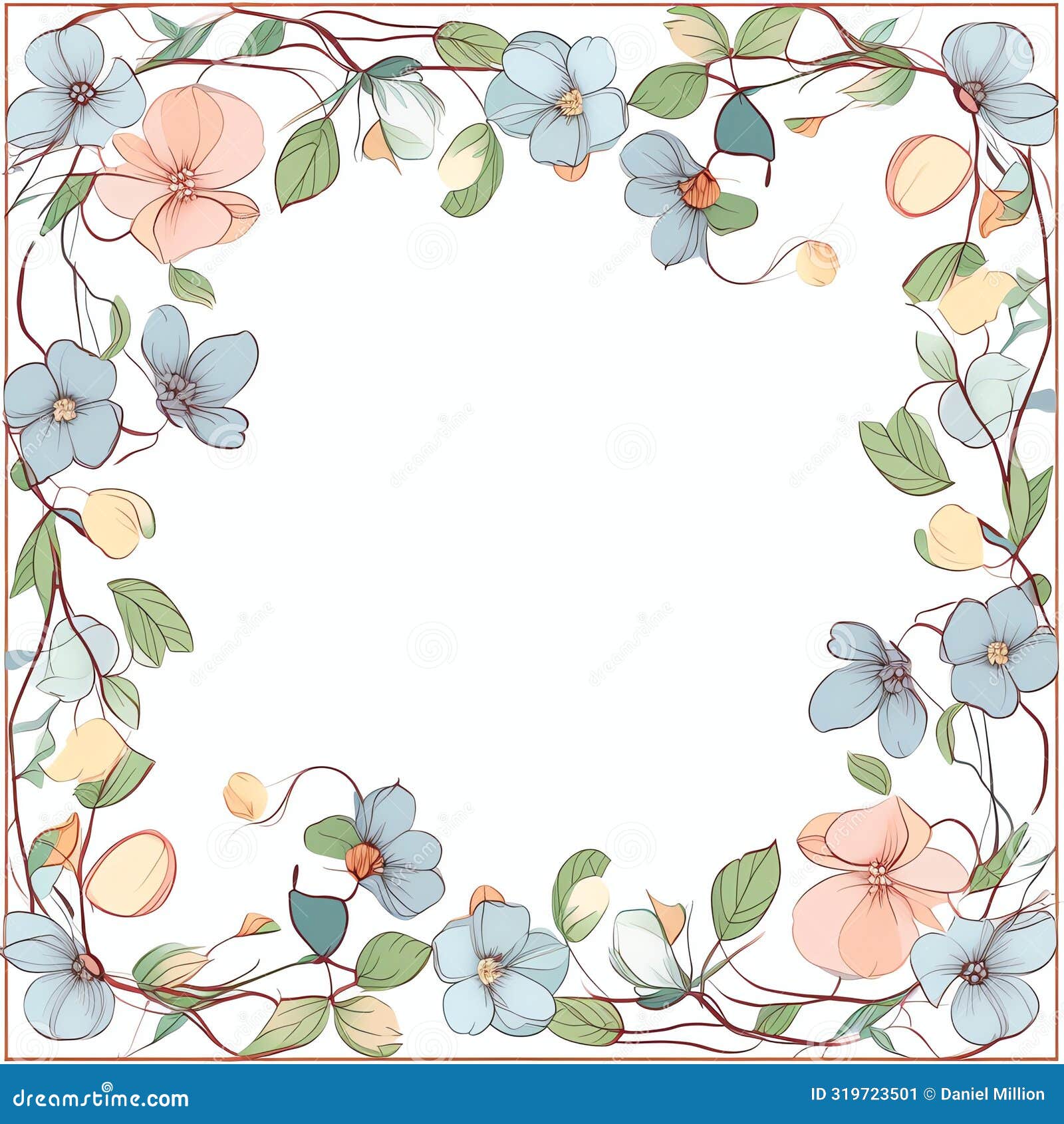 Cute Charming Vines Floral Frame Watercolor Stock Image | CartoonDealer ...