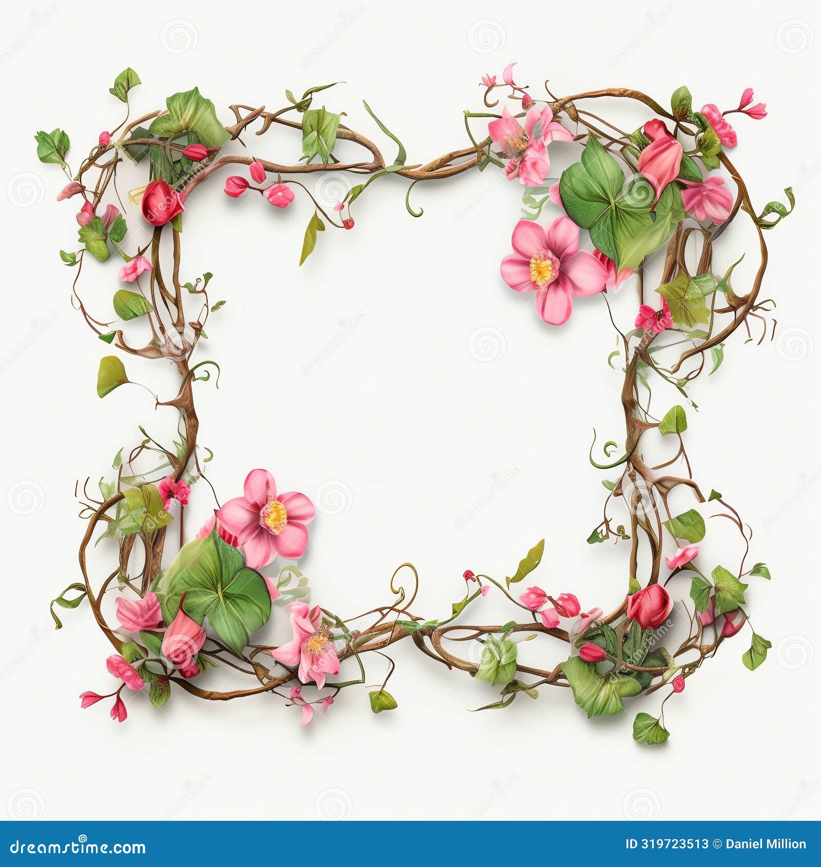 Cute Charming Vines Floral Frame Watercolor Stock Illustration ...