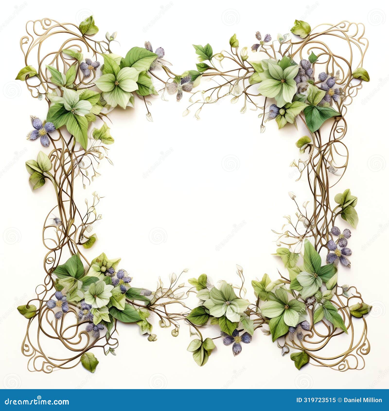Cute Charming Vines Floral Frame Watercolor Stock Illustration ...