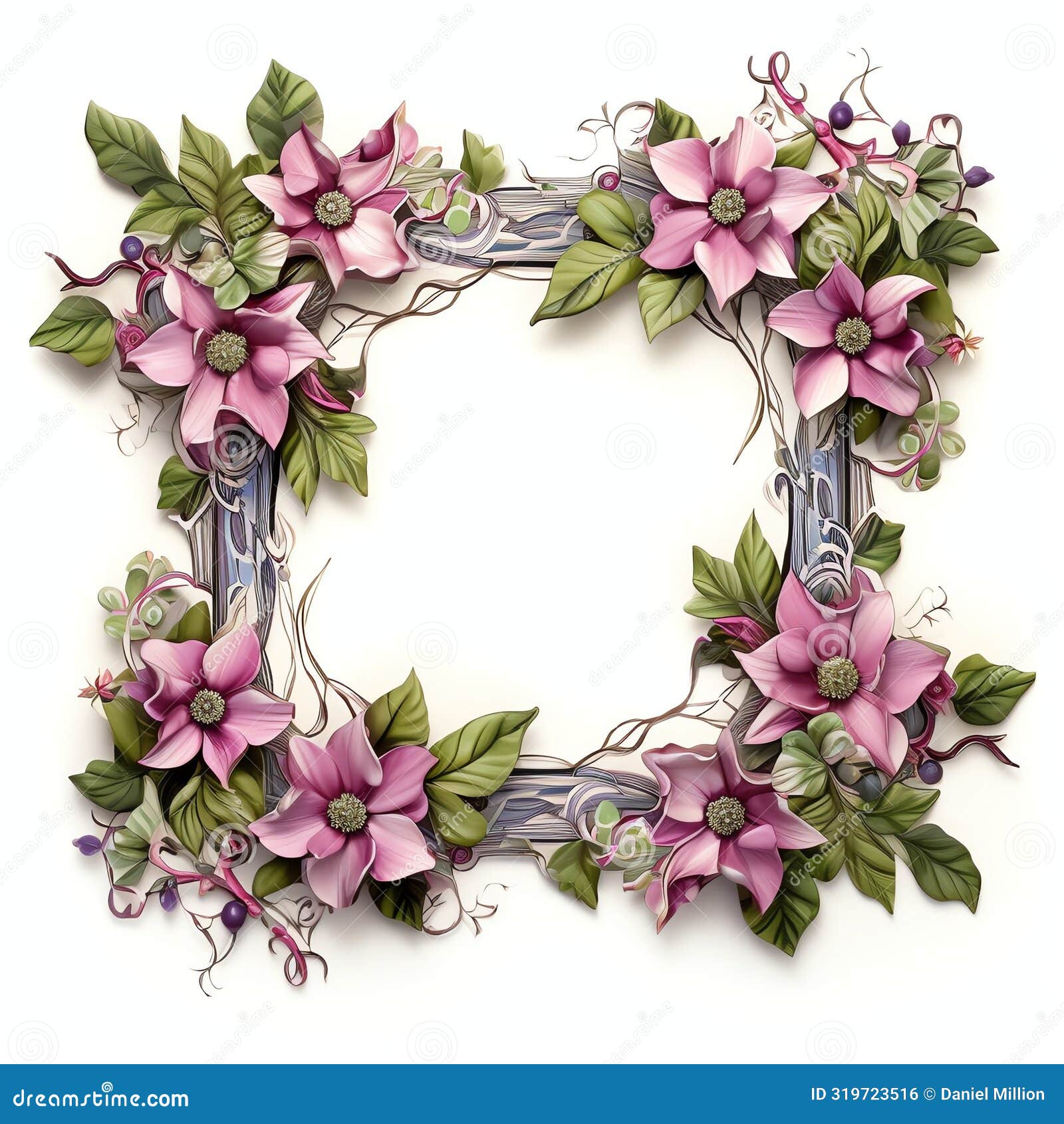 Cute Charming Vines Floral Frame Watercolor Stock Illustration ...