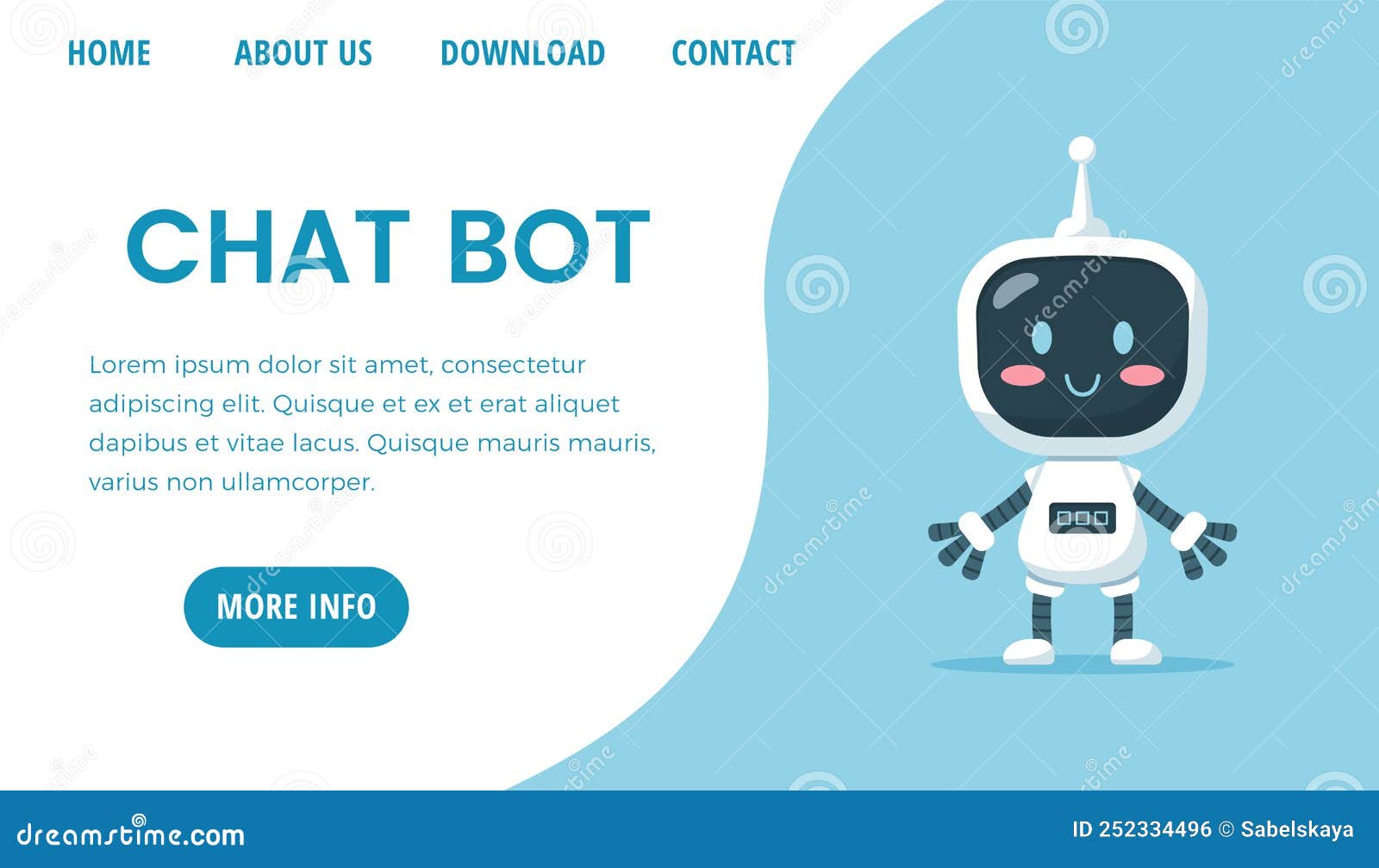 Cute Chat Bot Character, Landing Page Template, Flat Vector ... Cute Chat Bot Character, Landing Page Template, Flat Vector ...