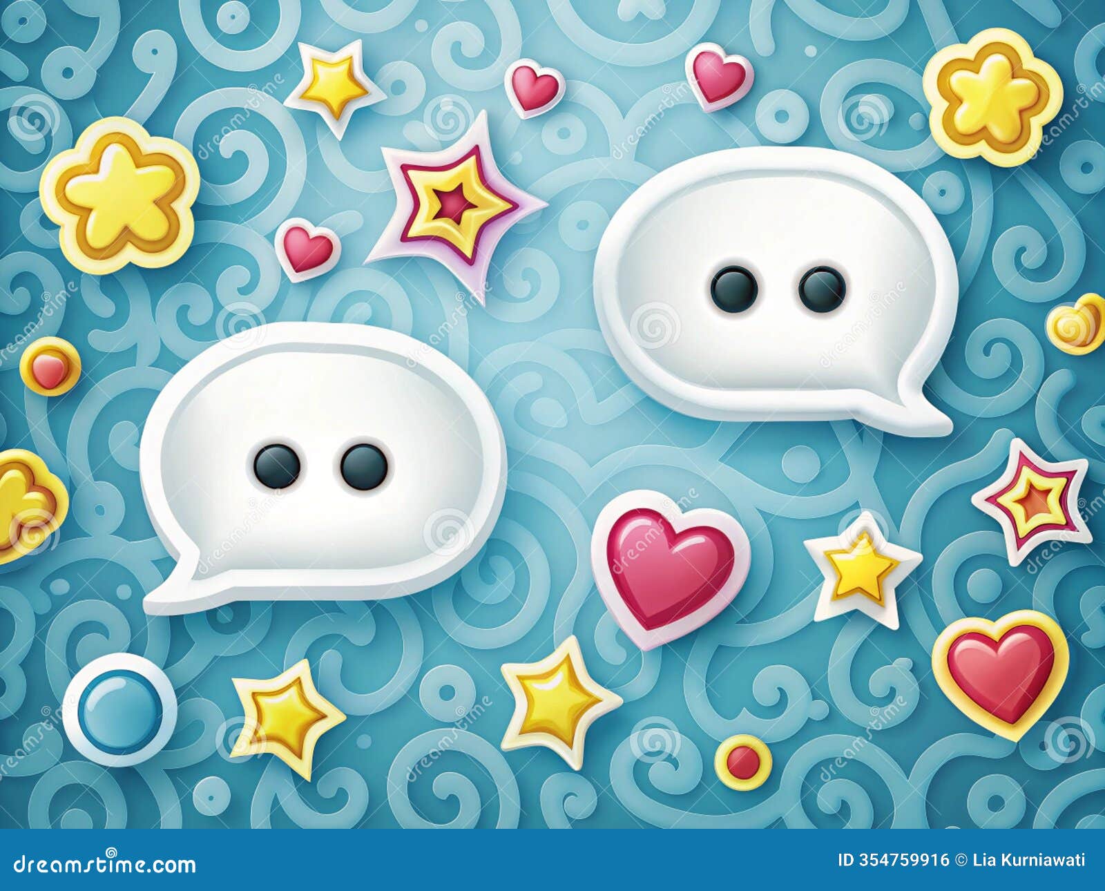 Cute Chat Bubbles Conversing on Whimsical Blue Background Stock ...