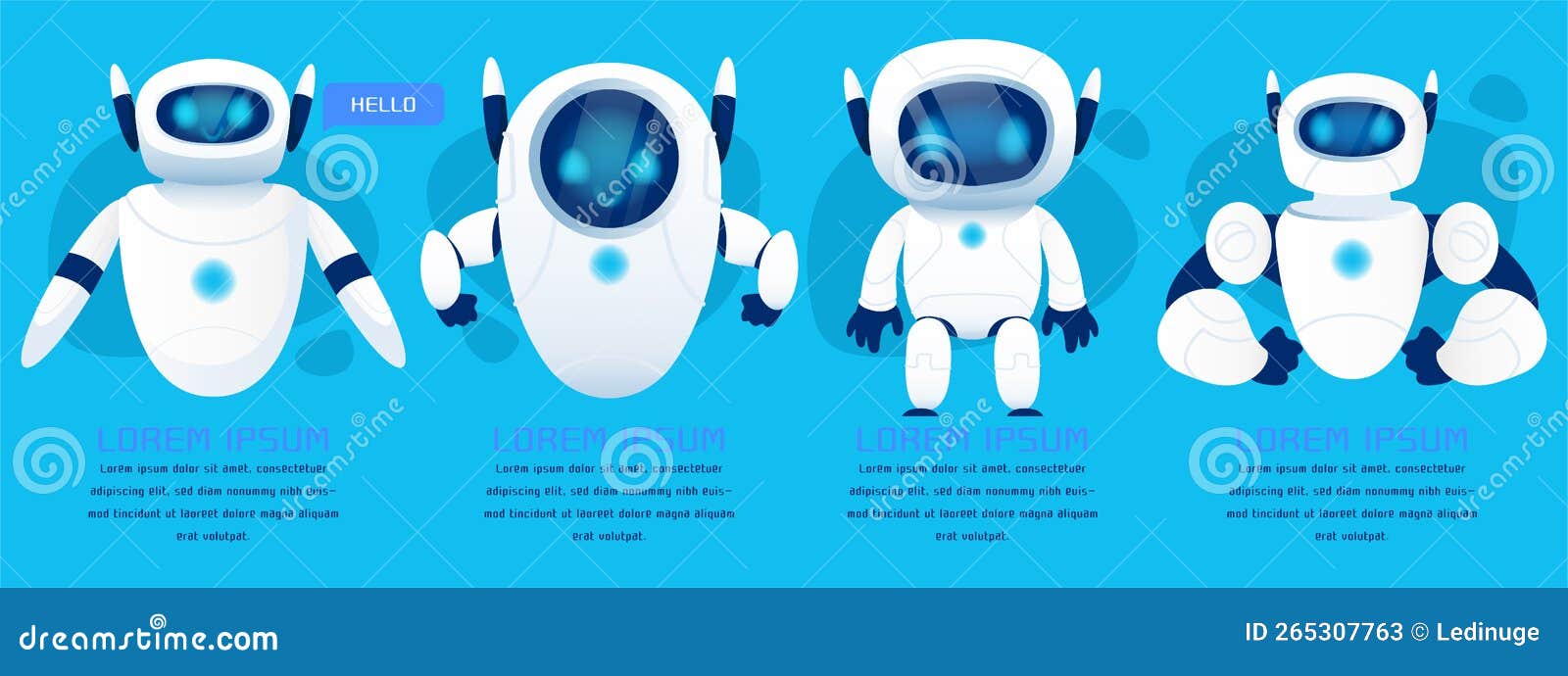 Chatbot Blue Icons Set. AI Cute Chatbots Robots Signs Collection Stock ...