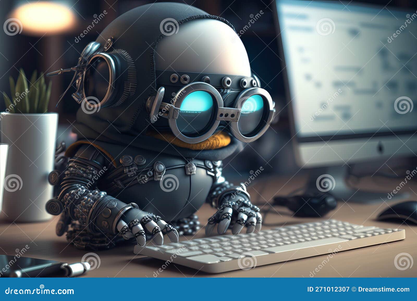 Cute Chatbot with Glasses Working with Keyboard and Computer ...