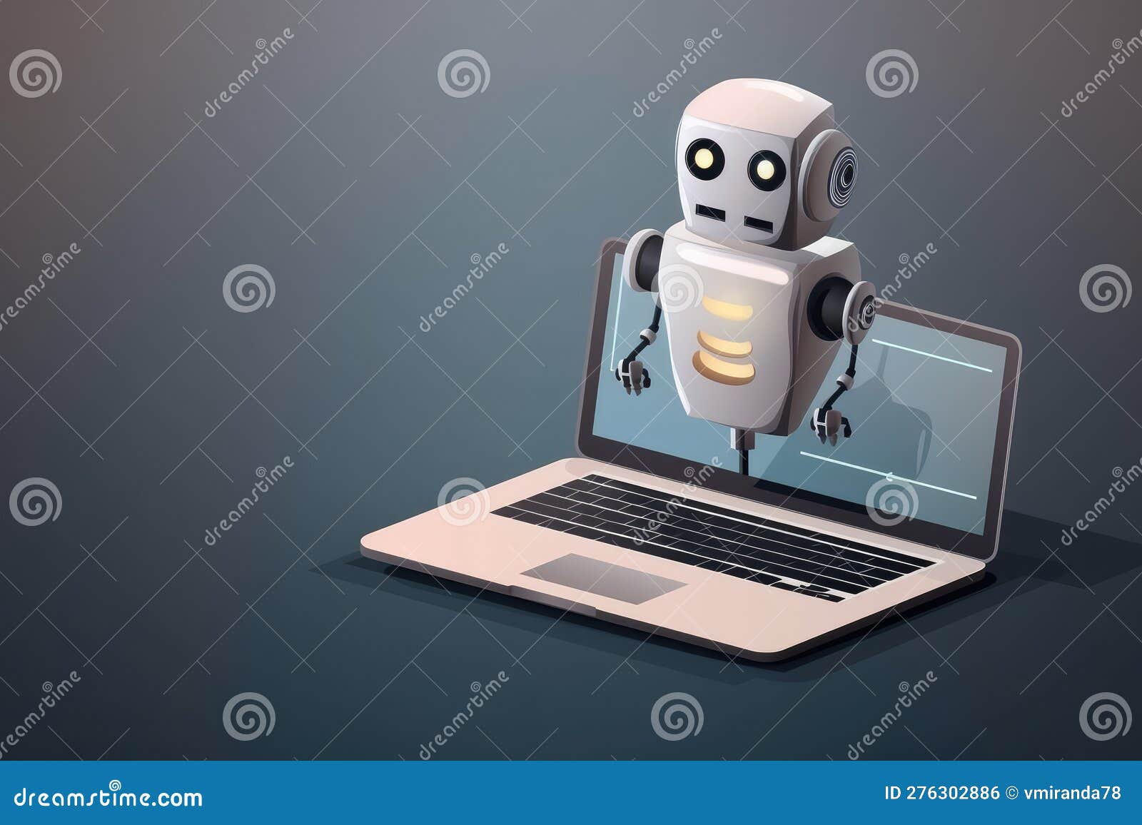 Cute Chatbot Robot on a Laptop. Artificial Intelligence Concept ...