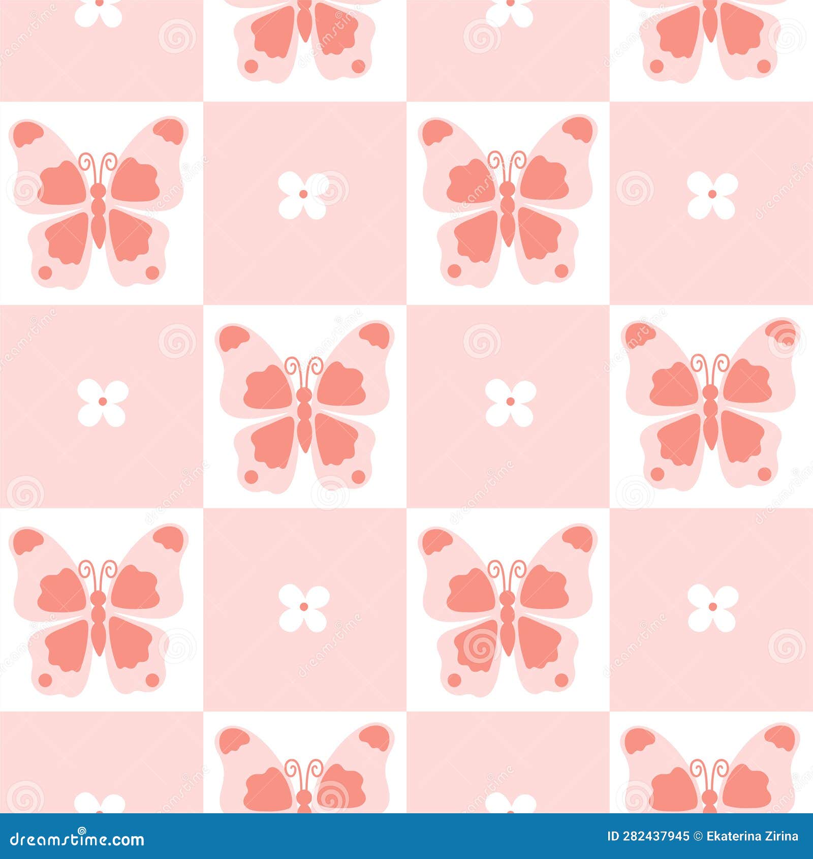 Cute Checkered Seamless Pattern with Flowers and Butterflies. Vector ...