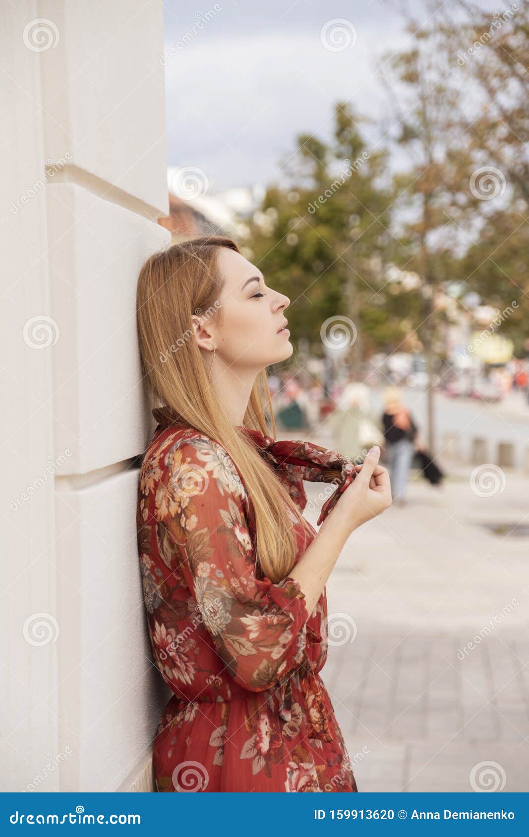 Cute Cheerful Caucasian Woman Walking on European Street. she Wear ... Cute Cheerful Caucasian Woman Walking on European Street. she Wear ...