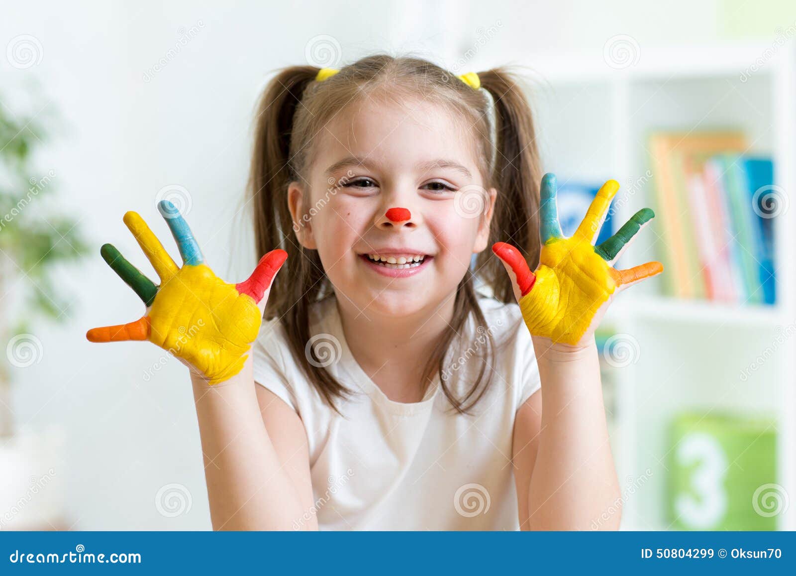 Cute Cheerful Child with Painted Hands and Face Stock Image - Image of ...