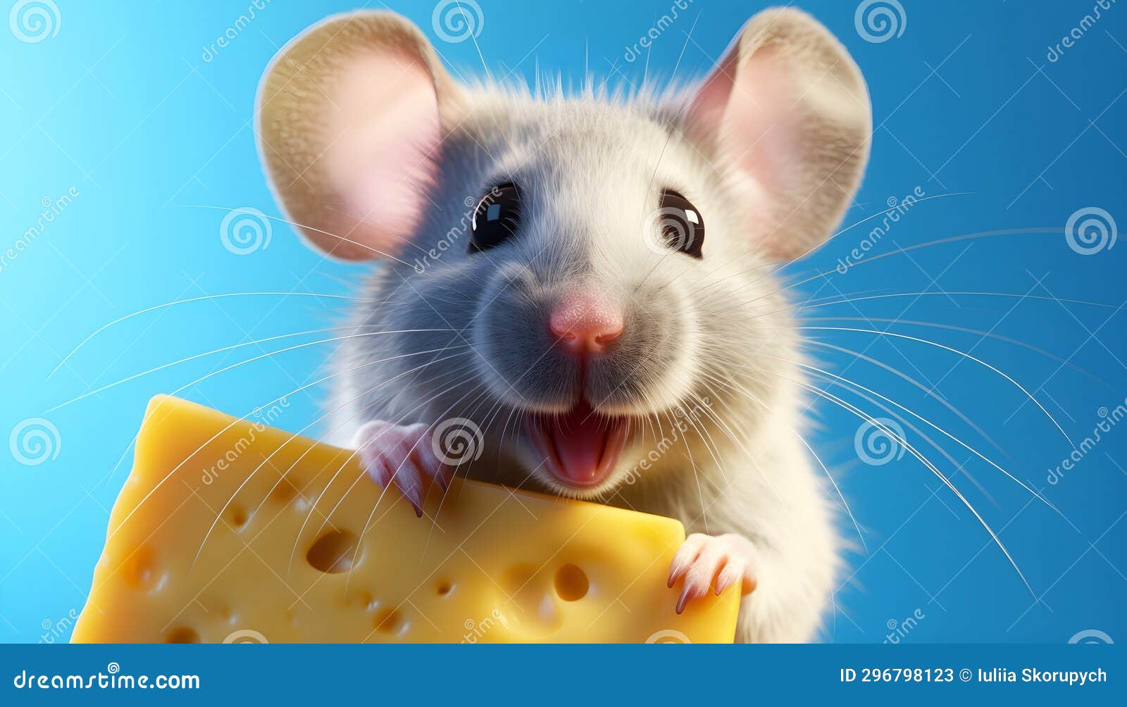 Cute Cheerful Mouse Holding a Piece of Cheese in Its Paws Stock ...