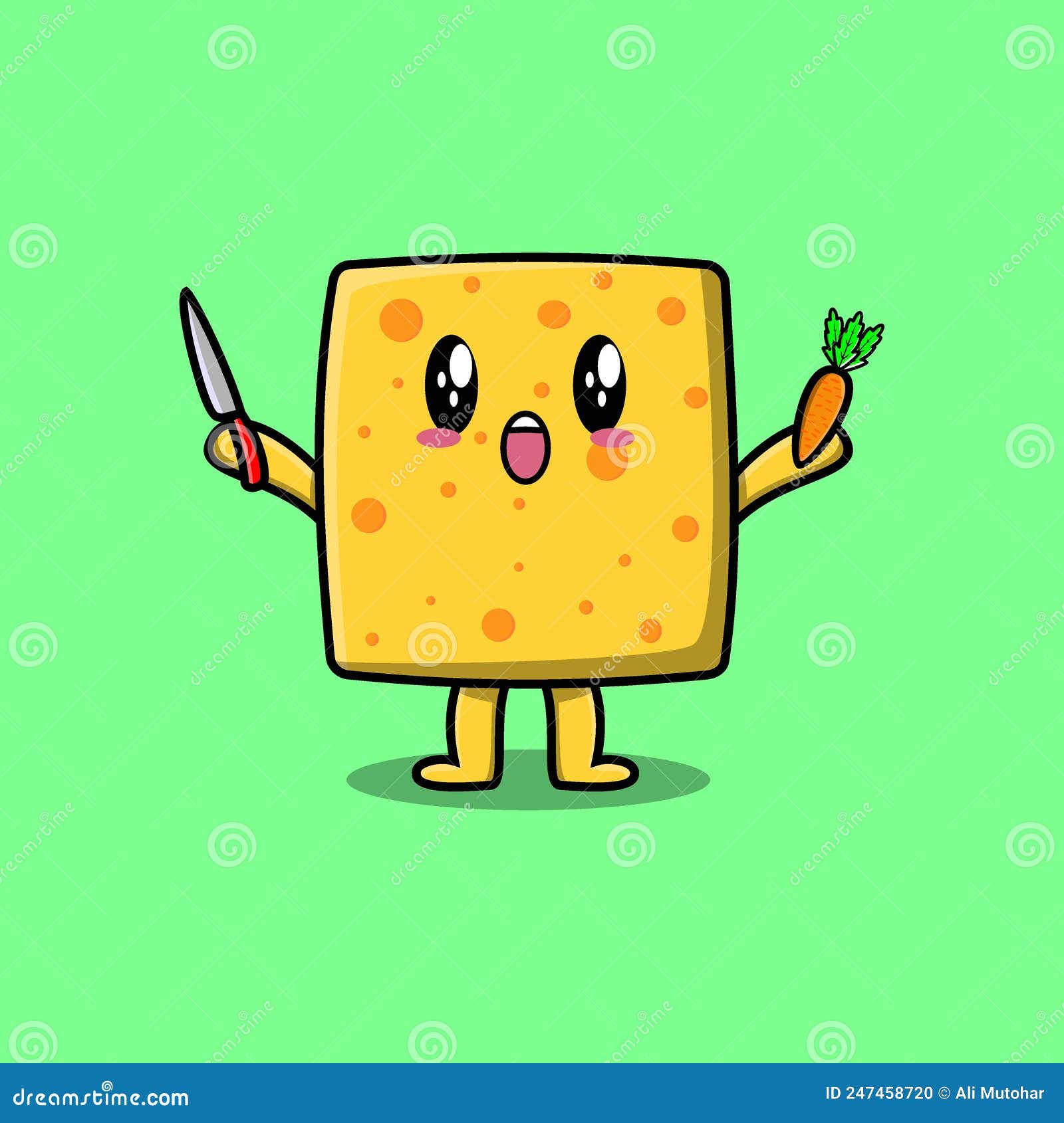 Cute Cartoon Chesse Character in Flat Style Stock Vector - Illustration ...