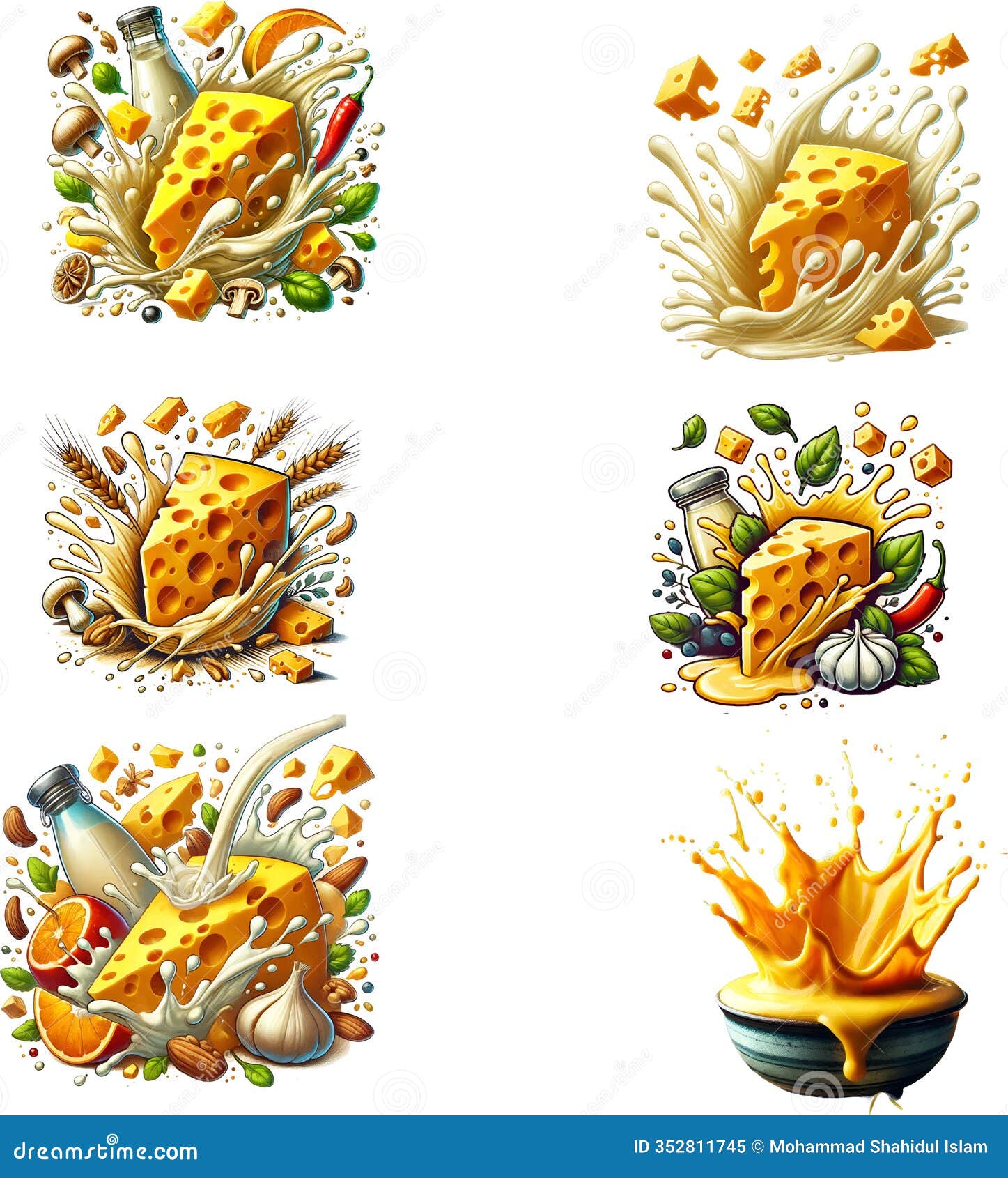 Cute Cheese Splash Isolated Illustration on White Background Stock ...