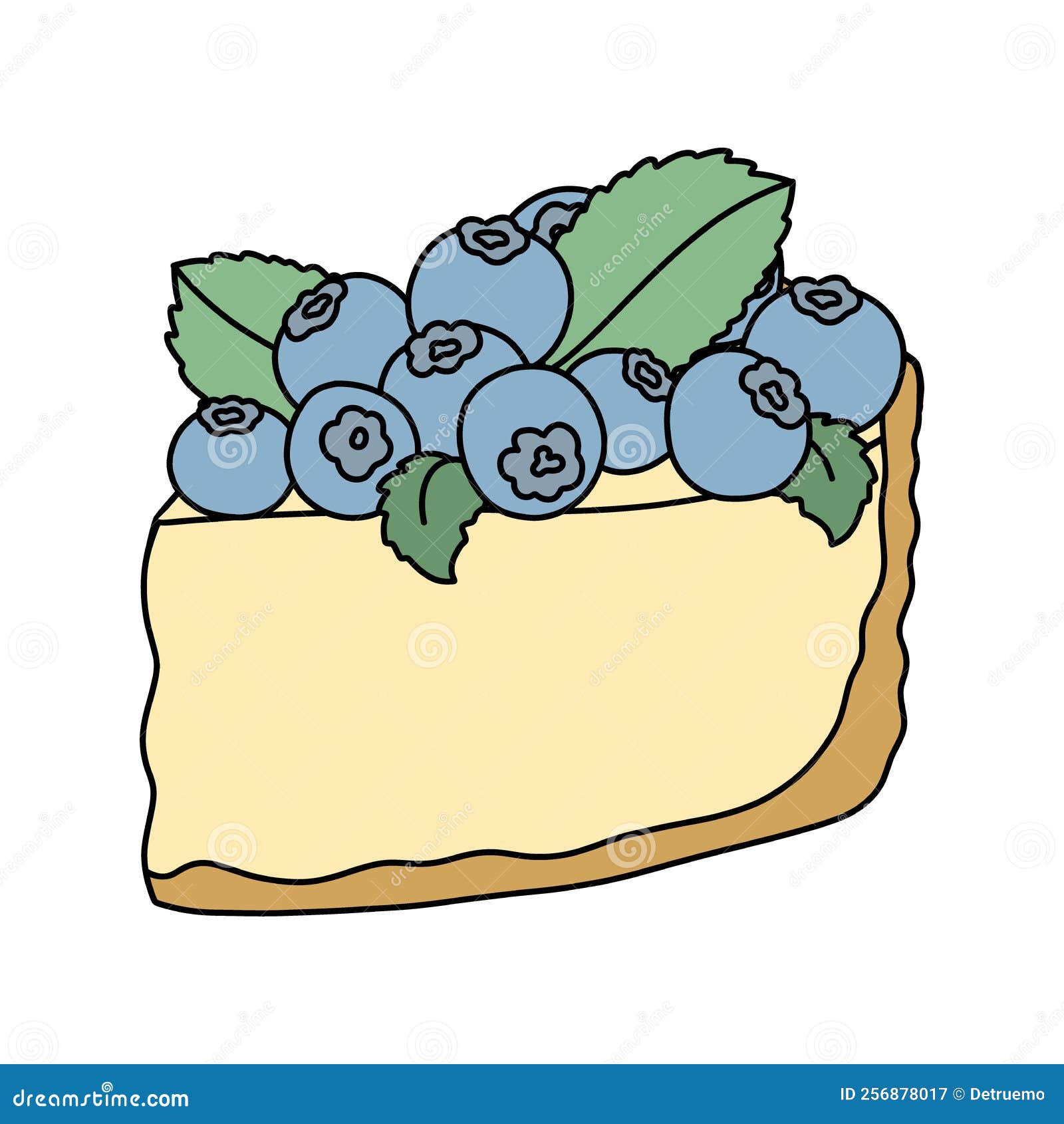 Cute Cheesecake with Blueberries and Mint in Cartoon Style Stock Vector ...