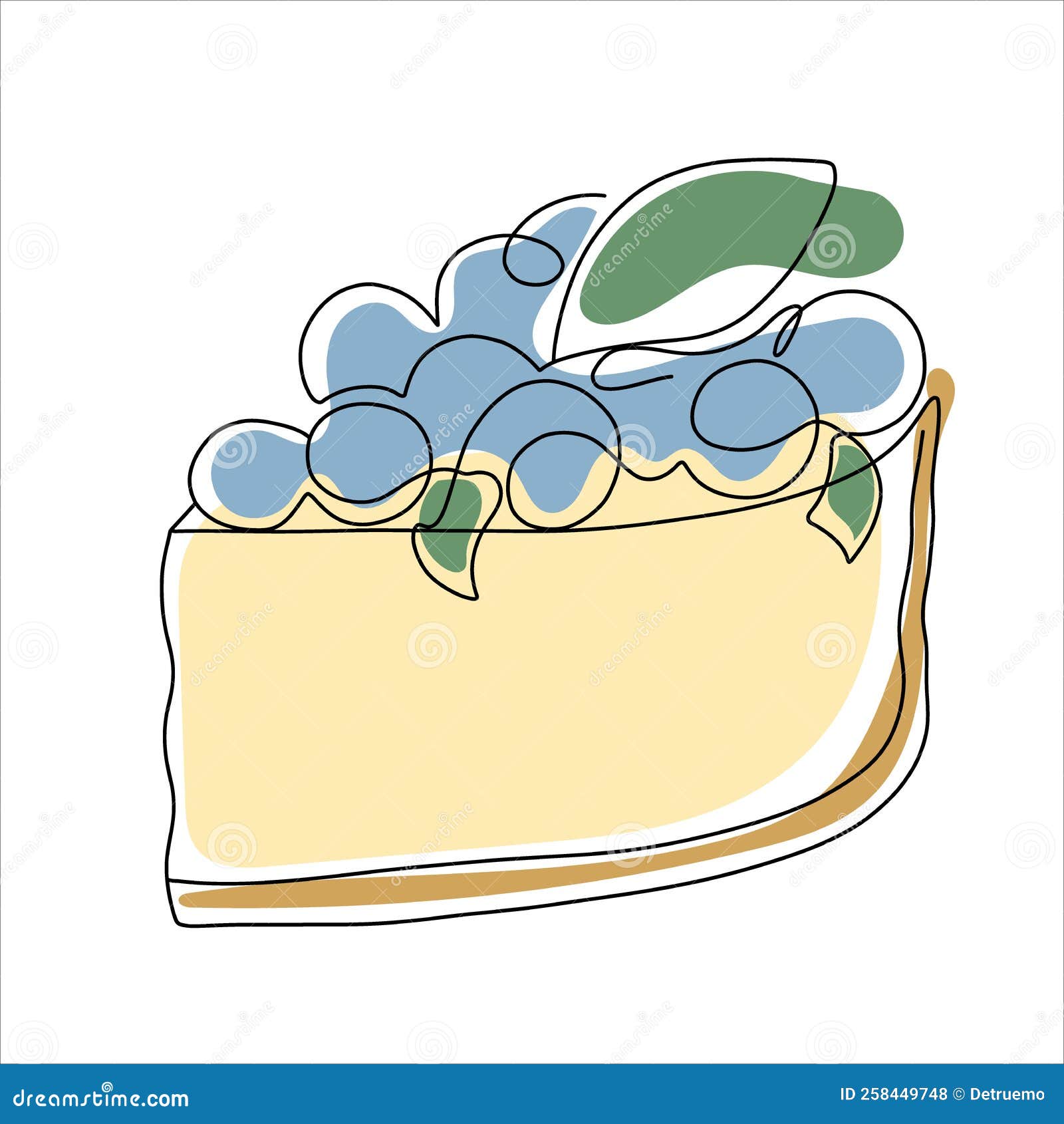 Cute Cheesecake with Blueberries and Mint in Cartoon Stylized Style ...