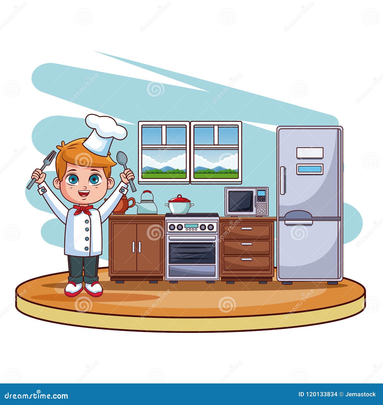 Cute chef boy stock vector. Illustration of pretty, interior - 120133834