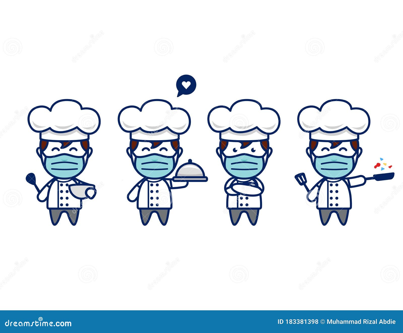 Cute Chef Character with Face Mask and Chef Hat in Chibi Style Vector ...