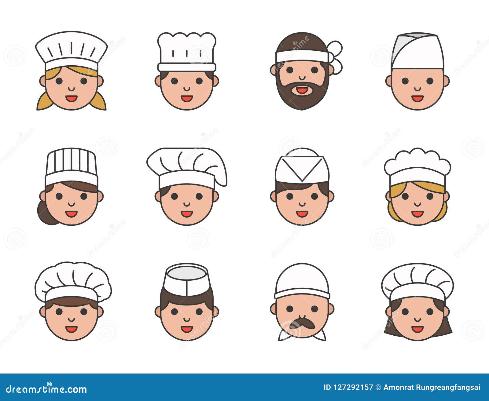 Cute Chef Head Outline Icon, Editable Stroke Stock Vector ...