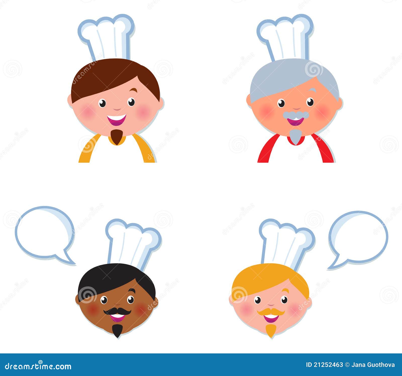 Cute Chef Heads Icons Collection Isolated on White Stock Vector ...