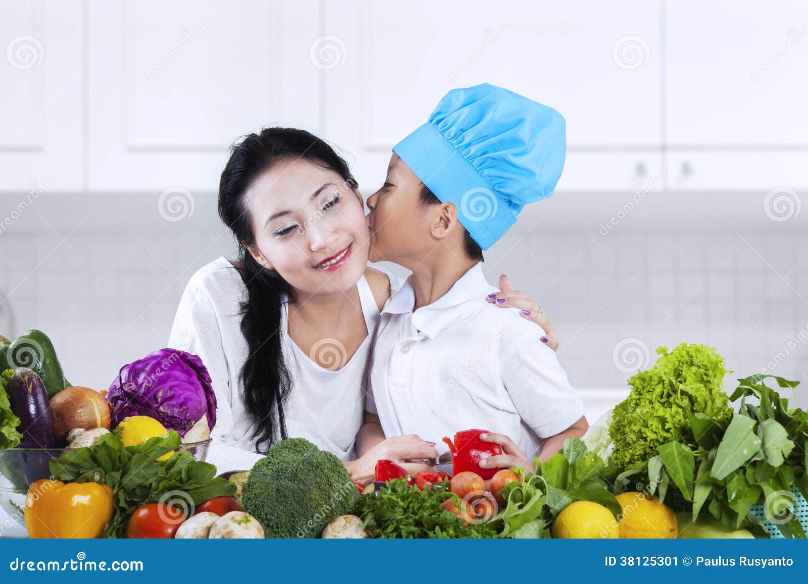 Cute Chef Kissing His Mother Stock Image - Image of kiss, child: 38125301