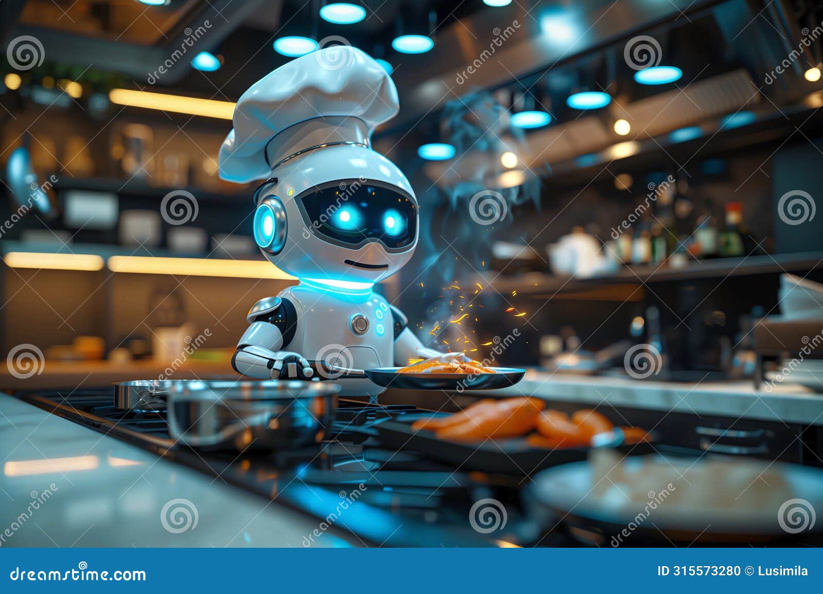 Robot in chefs hat stock illustration. Illustration of electronic ...