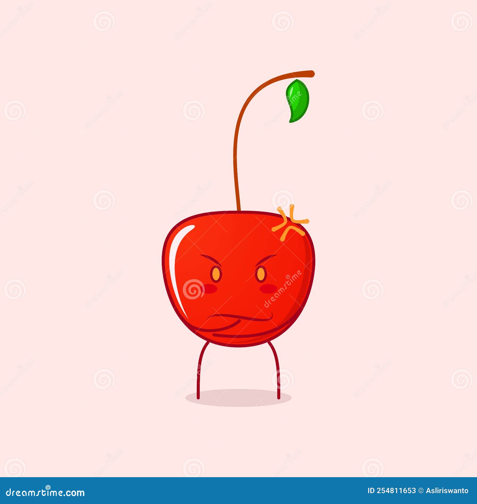 Cute Cherry Cartoon Character with Angry Expression. One Hand on Chin ...