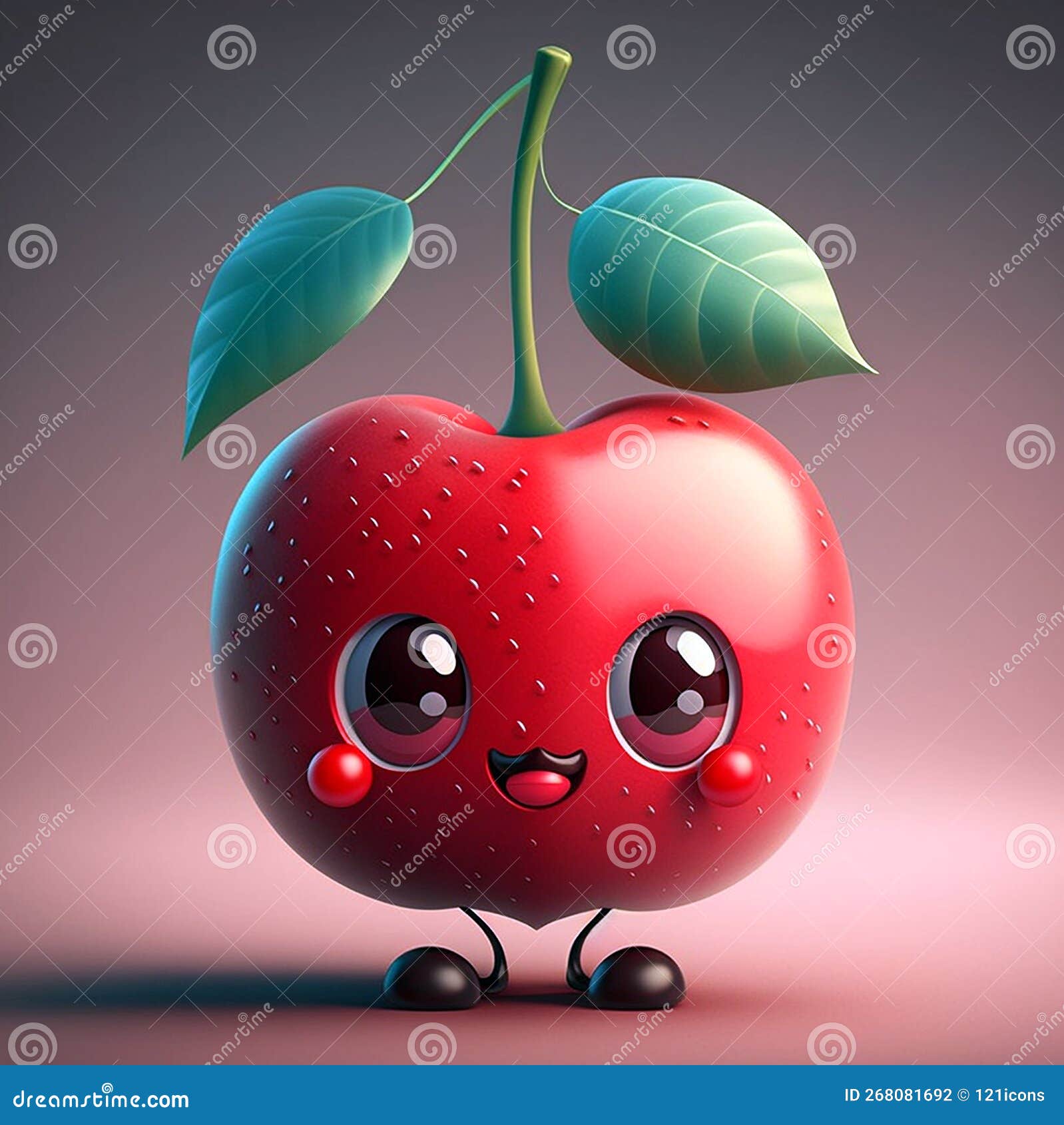 Cute Cherry Character Illustration by Generative AI Stock Illustration ...
