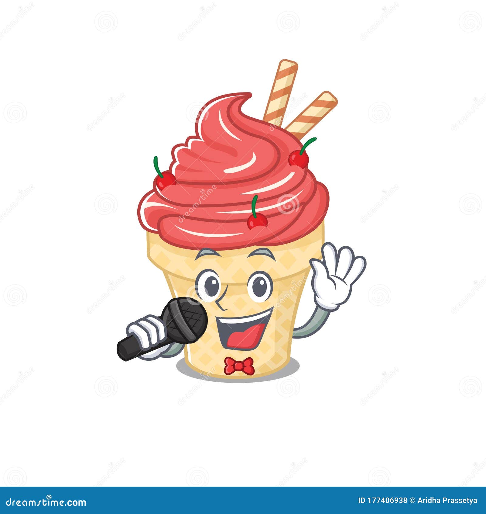 Cute Cherry Ice Cream Sings a Song with a Microphone Stock Vector ...