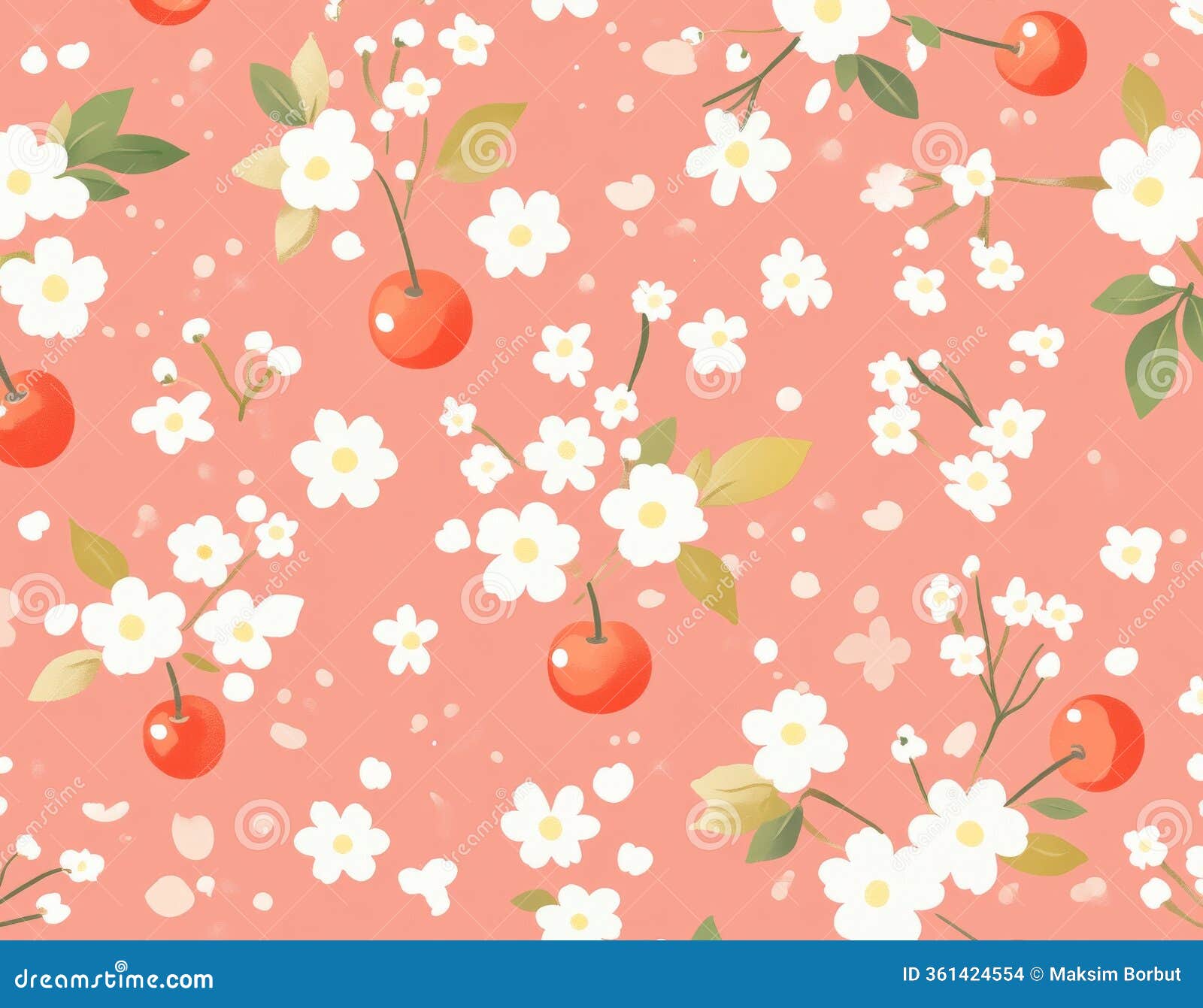 Cute Cherry Pattern Seamless Textile Design Template, Small and Simple ...