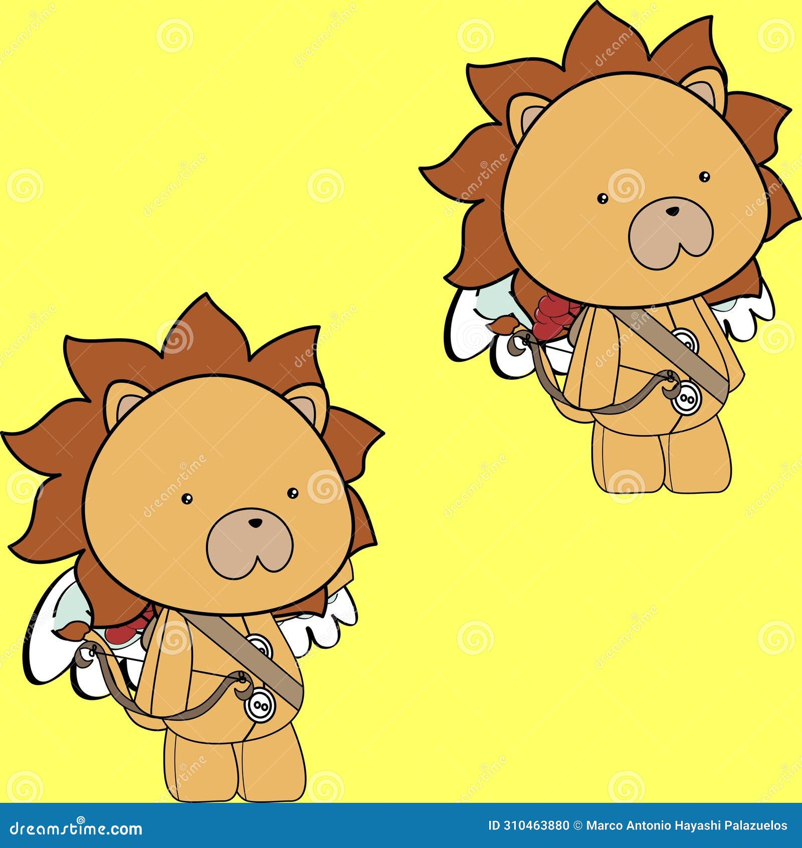 Cute Chibi Angel Lion Character Kid Cartoon Pack Collection Stock ...