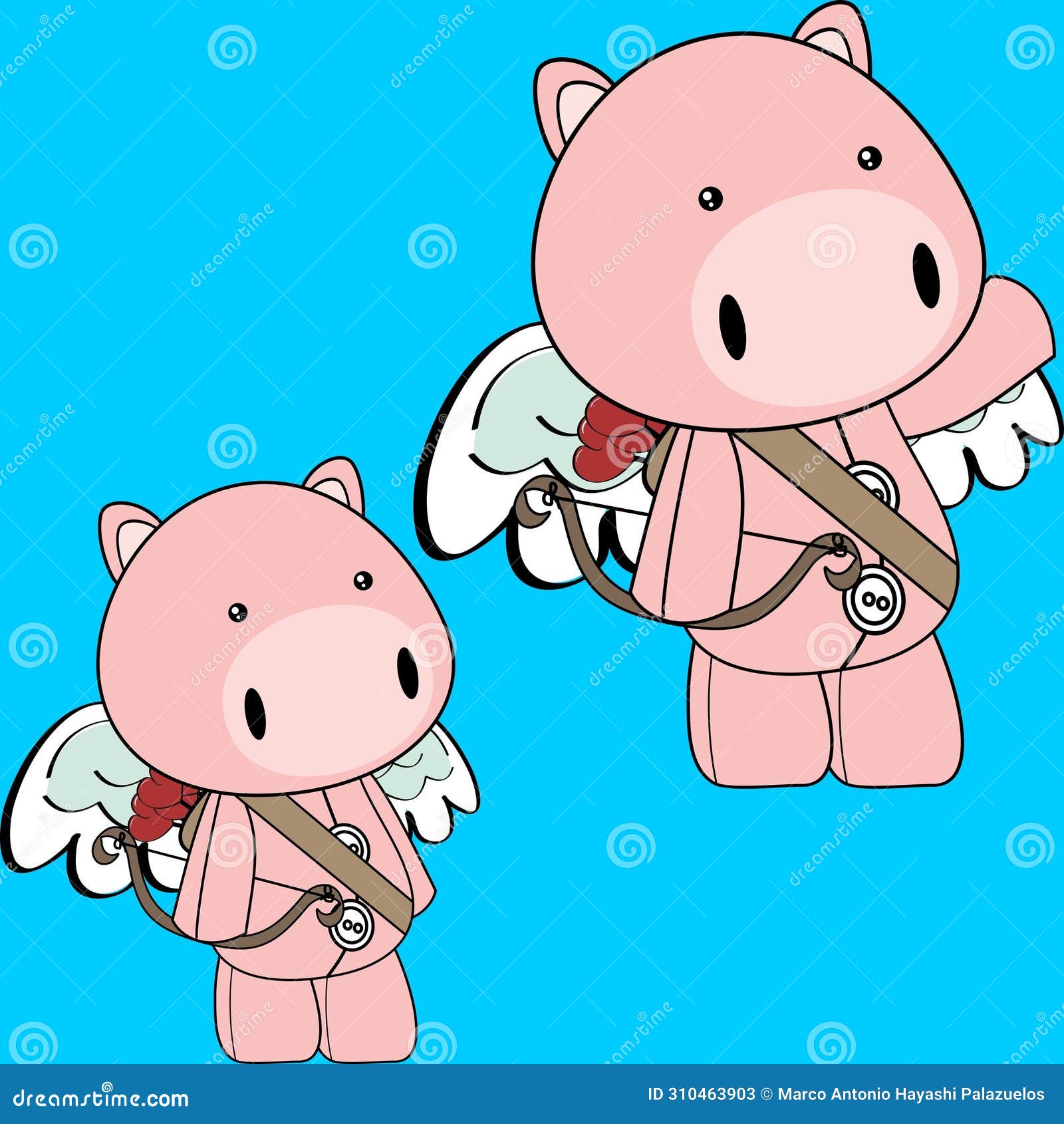 Cute Chibi Angel Piggy Character Kid Cartoon Pack Collection Stock ...