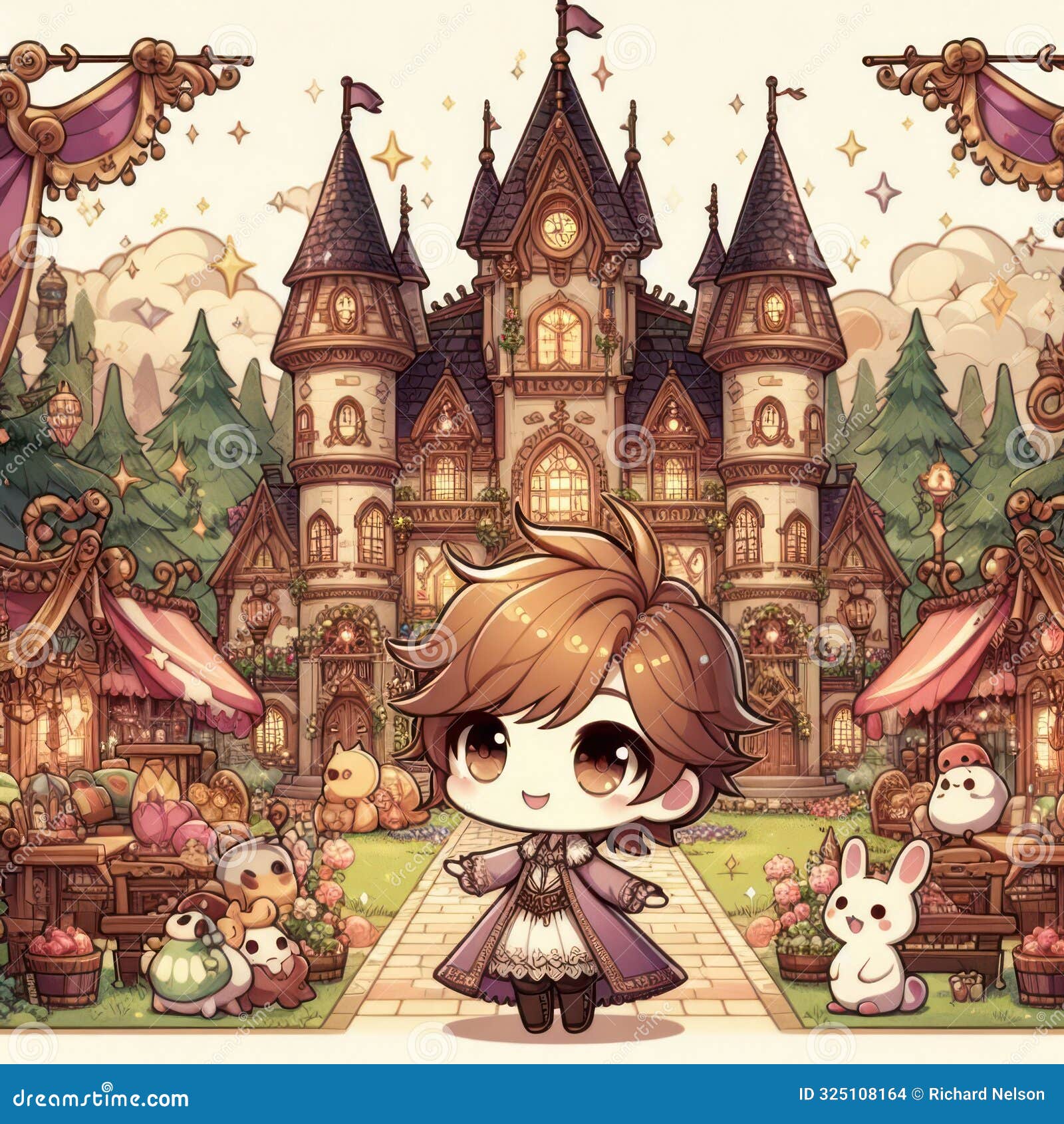 Cute Chibi Characters In National Turkish Costume. Flat Cartoon Style ...