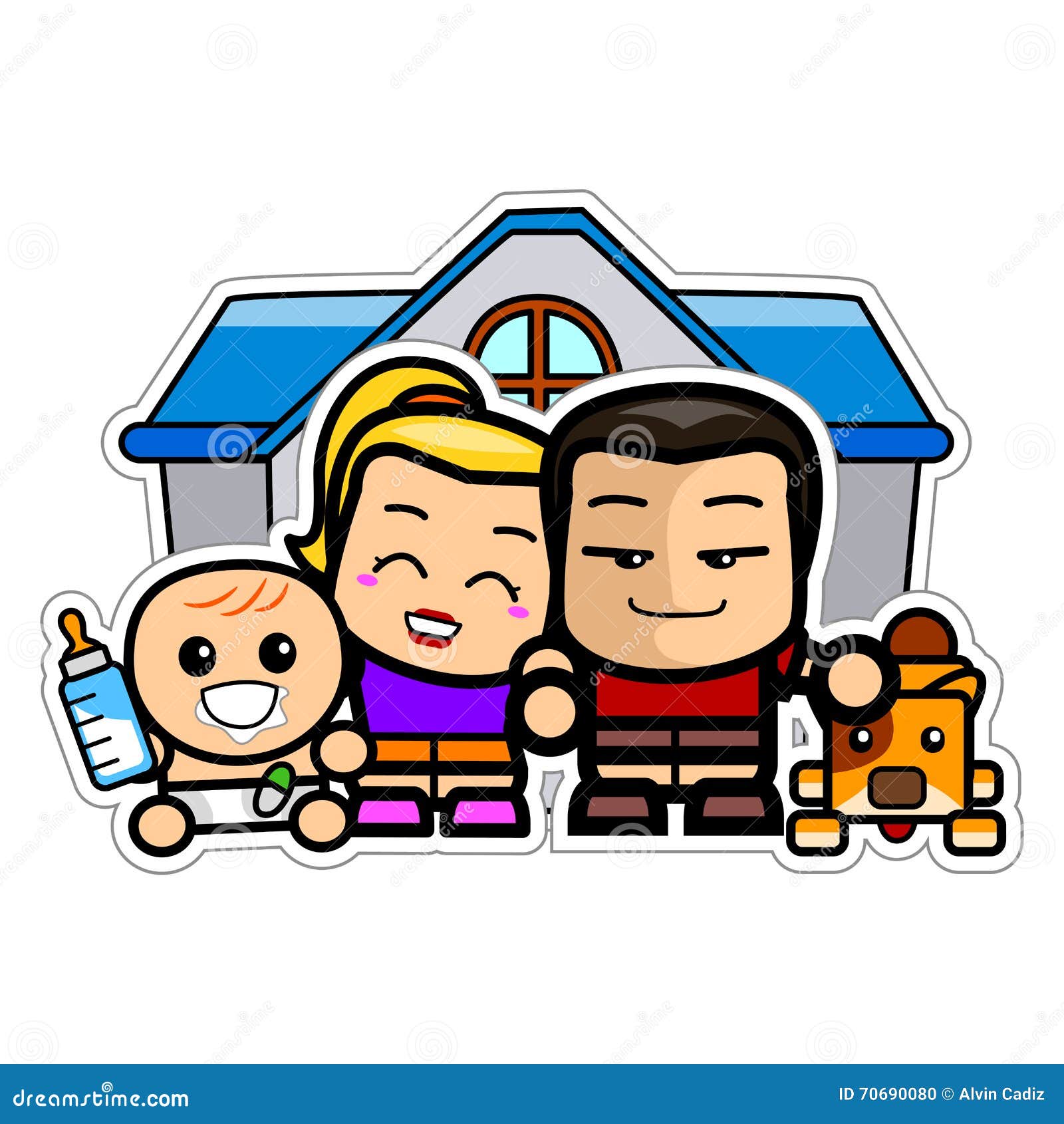 Cute Chibi Family with Dog stock vector. Illustration of joyful - 70690080