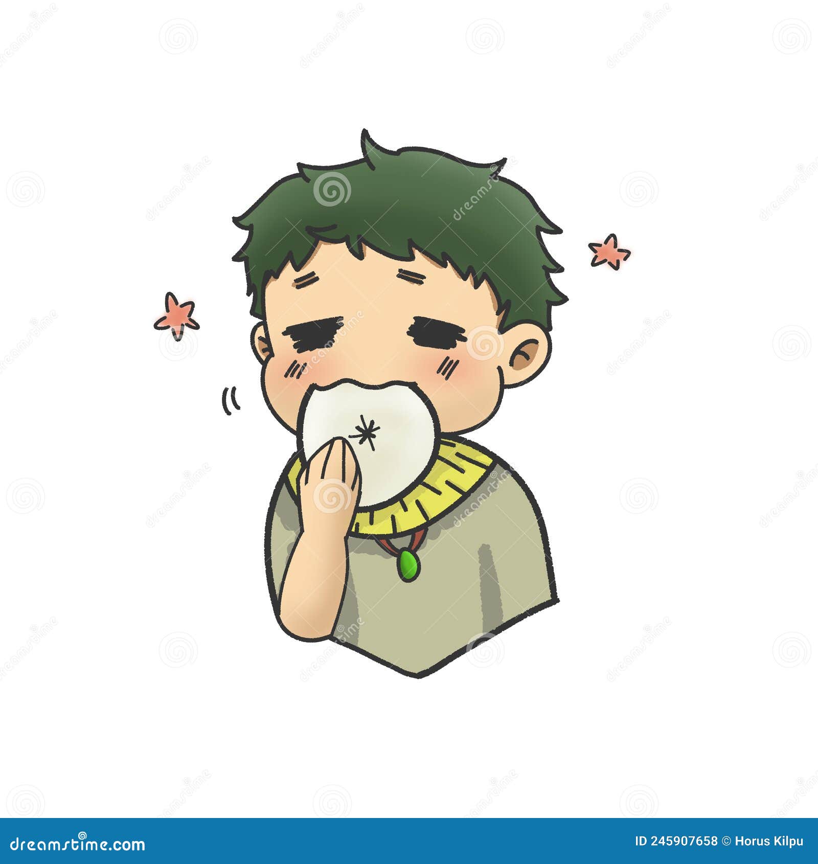 Cute Chibi Green Hair Boy Eating Stock Illustration - Illustration of ...
