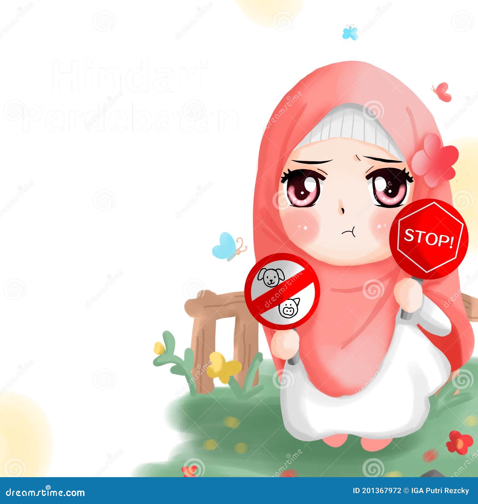 Muslimah Cute Cartoon Kids Characters Vector Illustration ...