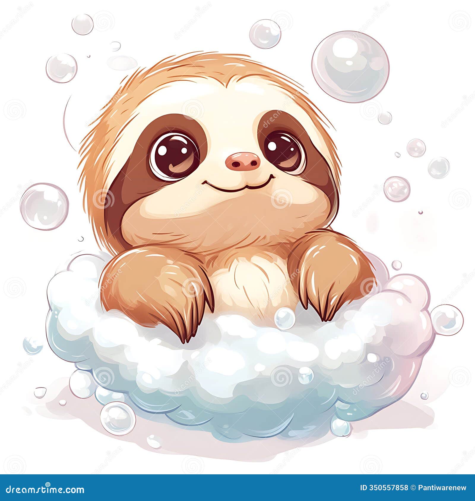 Chibi Sloth Enjoying a Bubble Bath with Floaties Stock Illustration ...